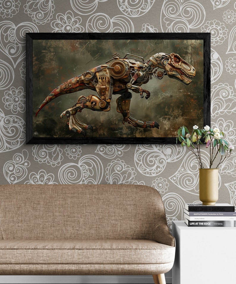 Mechanical T-rex, Steampunk Dinosaur Art, AI Art, Cyberpunk T-rex, Home ...