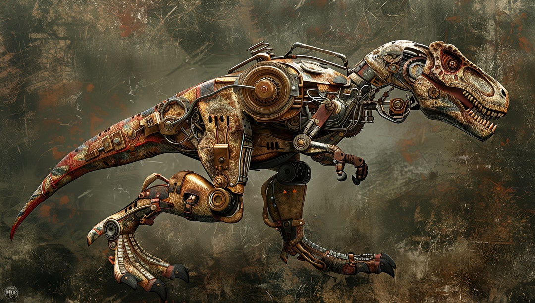 Mechanical T-rex, Steampunk Dinosaur Art, AI Art, Cyberpunk T-rex, Home ...