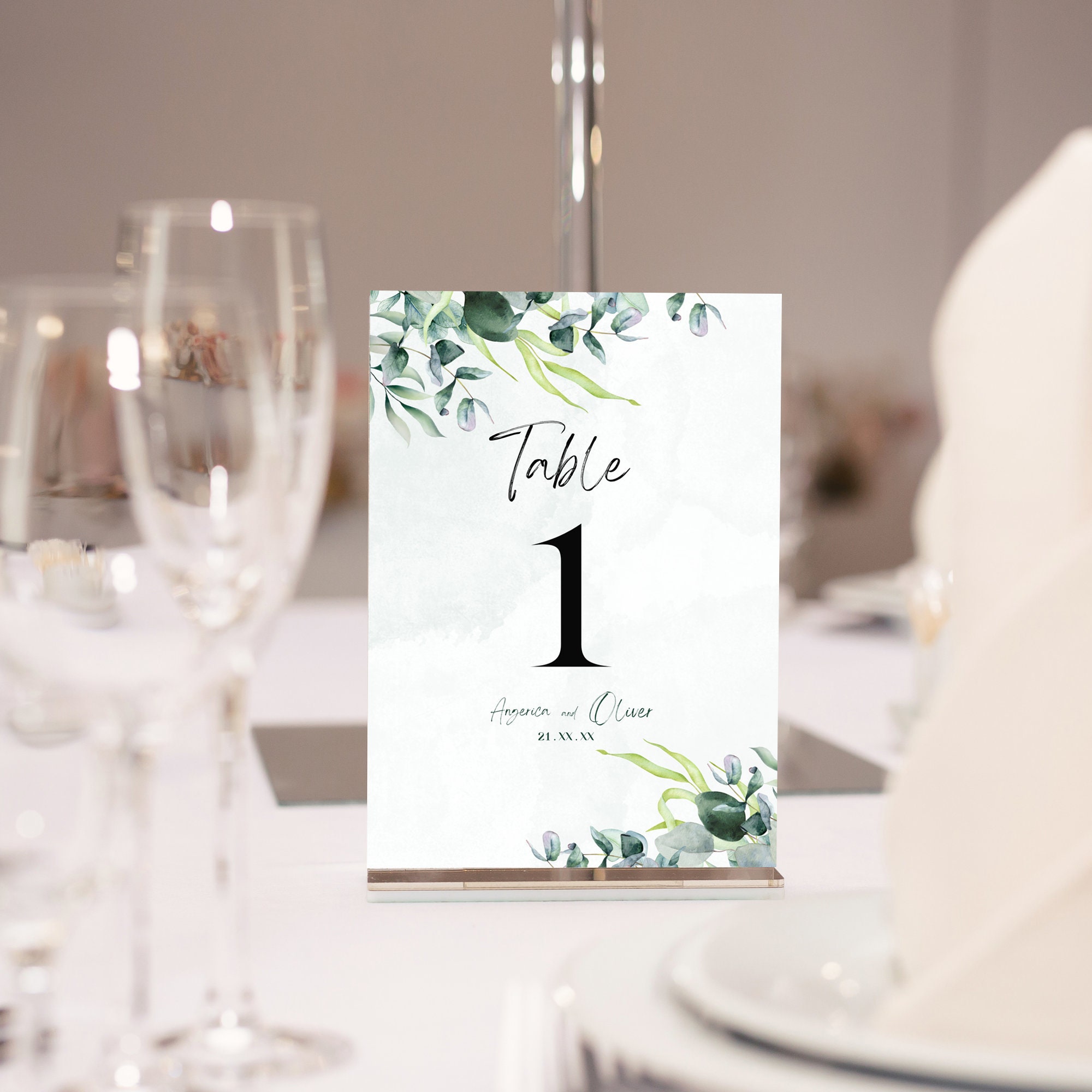Emily Wedding Table Number Template, Greenery Wedding Table Number Card ...
