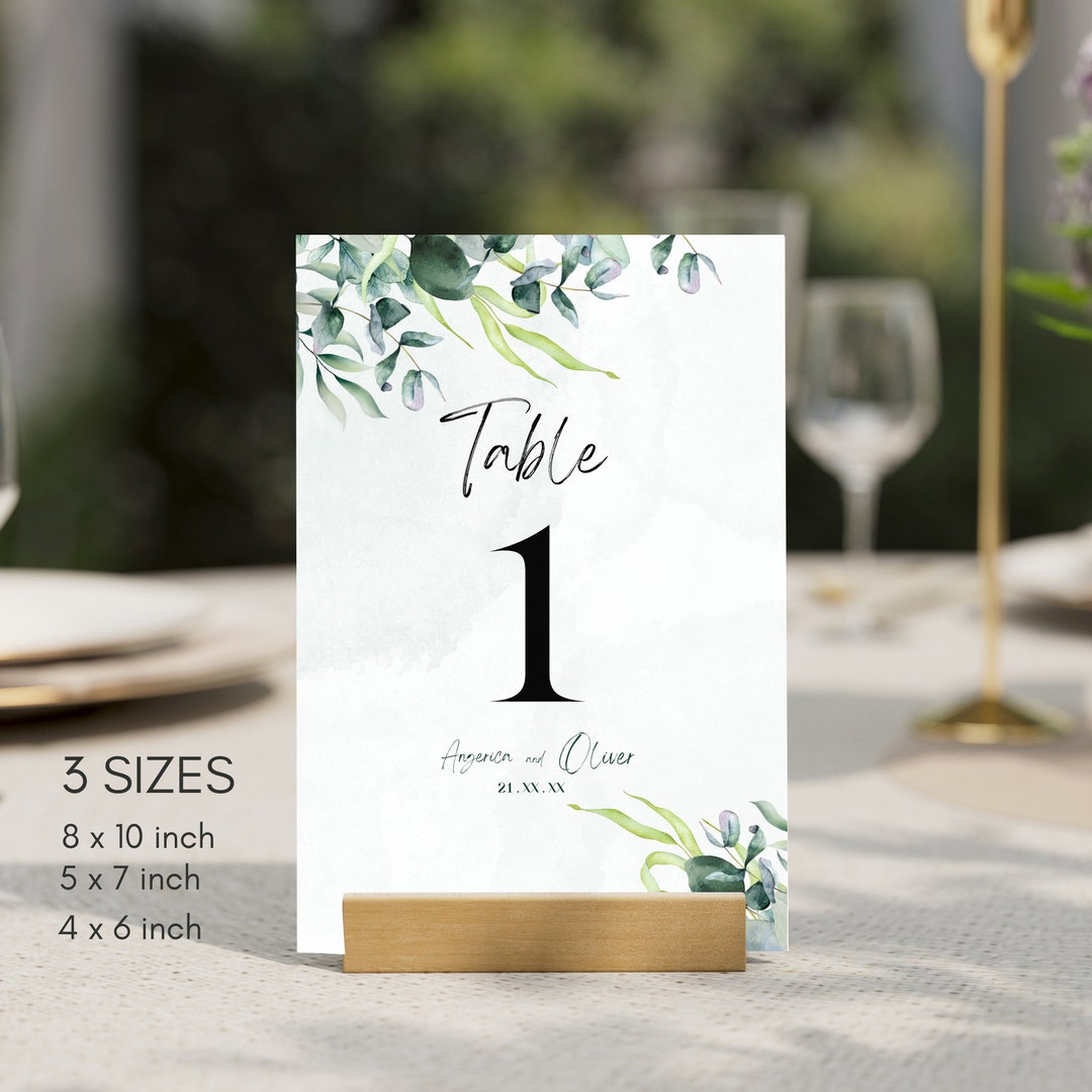 Emily Wedding Table Number Template, Greenery Wedding Table Number Card ...
