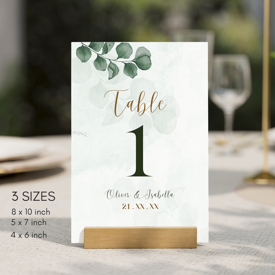 Cora Wedding Table Number Template, Greenery Wedding Table Number Card ...