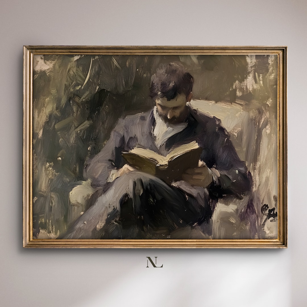 Printable Wall Art, Man Reading Portrait, Relaxation Art, Impressionist ...