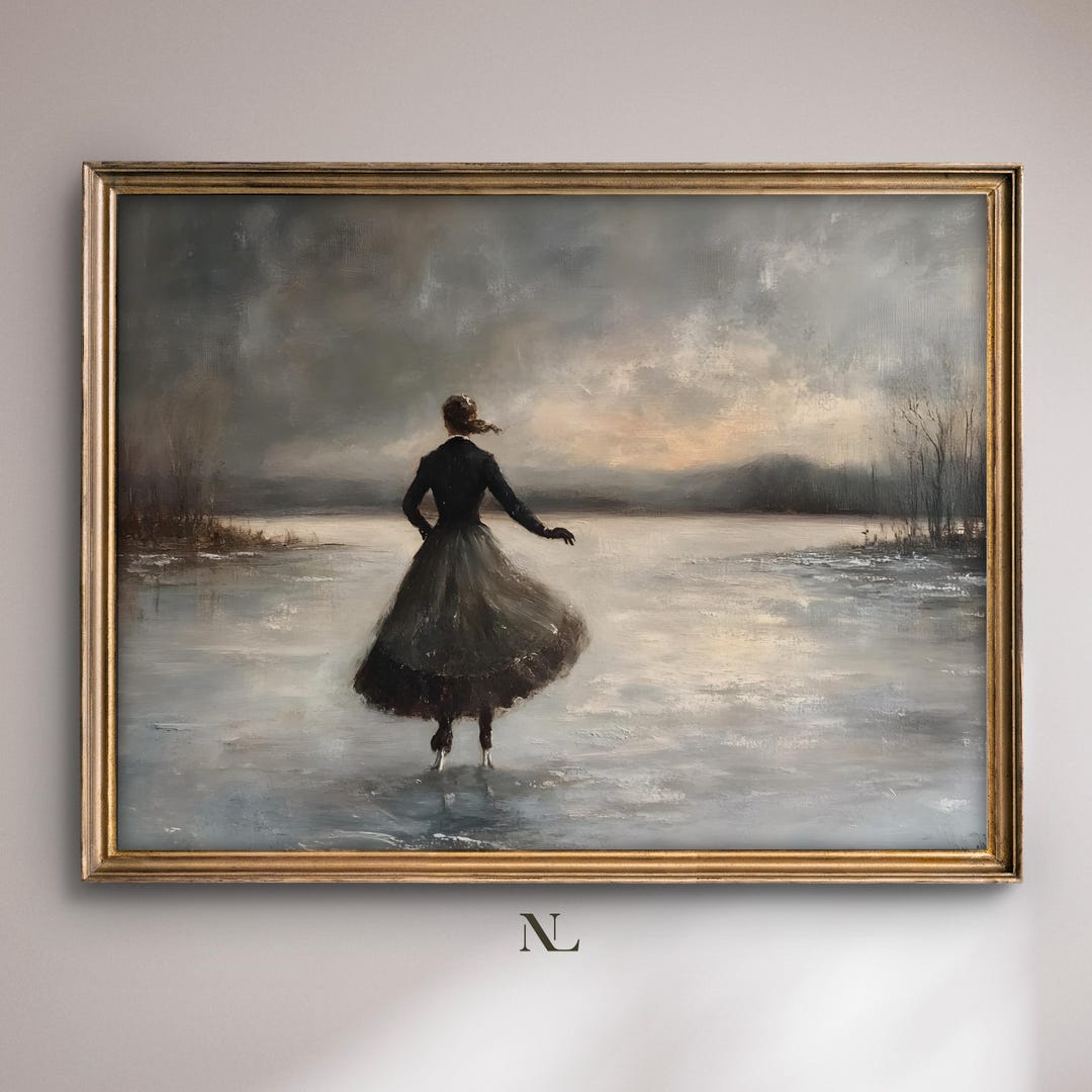 Printable Wall Art Winter Ice Skating Portrait Moody Home Decor Rustic ...