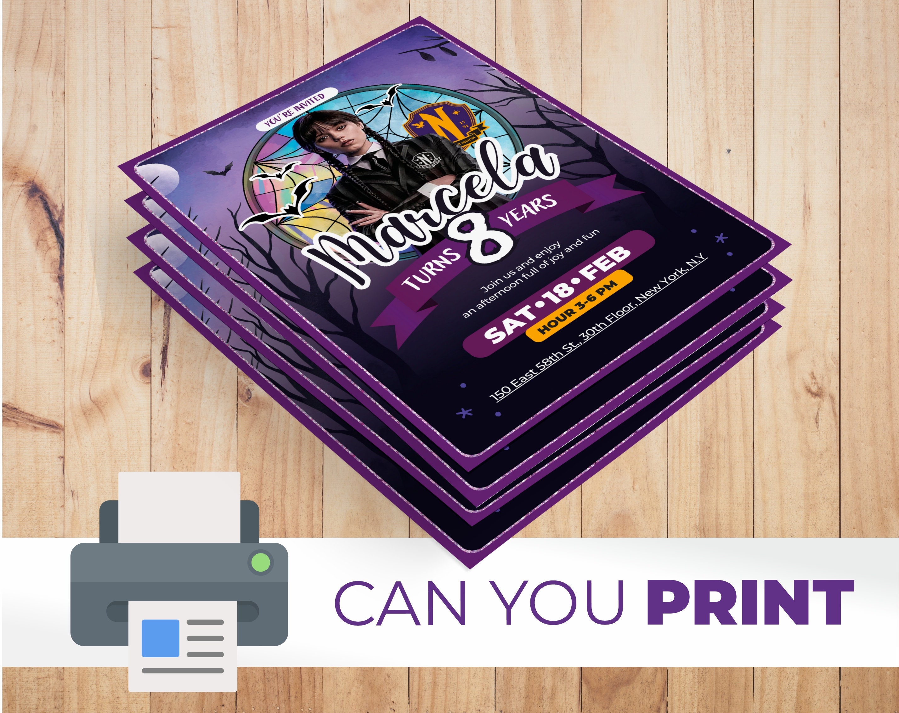 Invitacion de cumpleaños de Merlina Addams Wednesday Addams birthday ...