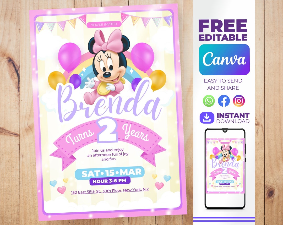 Minnie Mouse Baby Birthday Invitation EDITABLE Minnie Mouse Baby ...