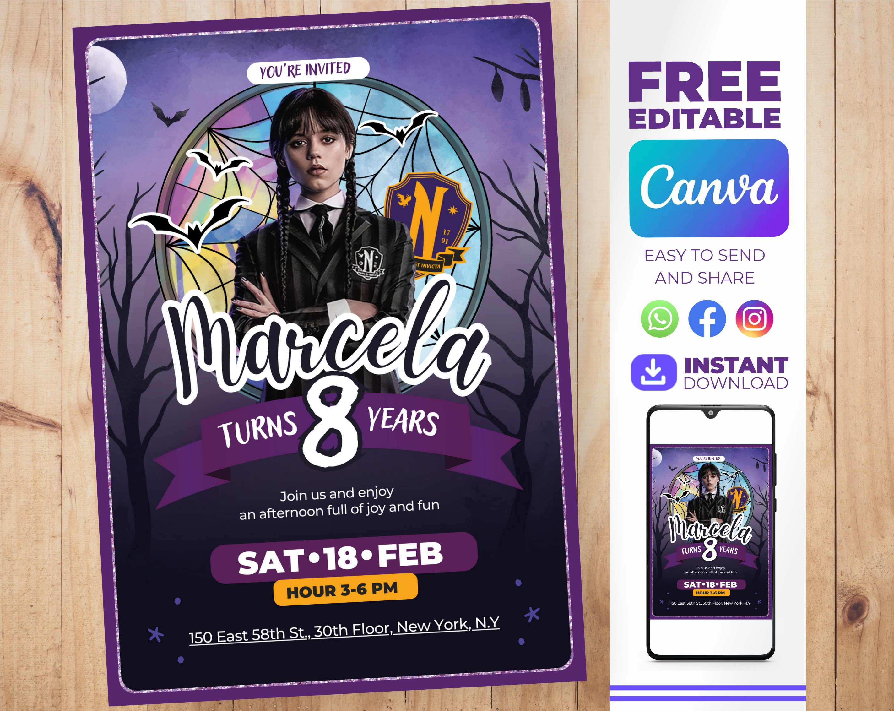 Invitacion de cumpleaños de Merlina Addams Wednesday Addams birthday ...