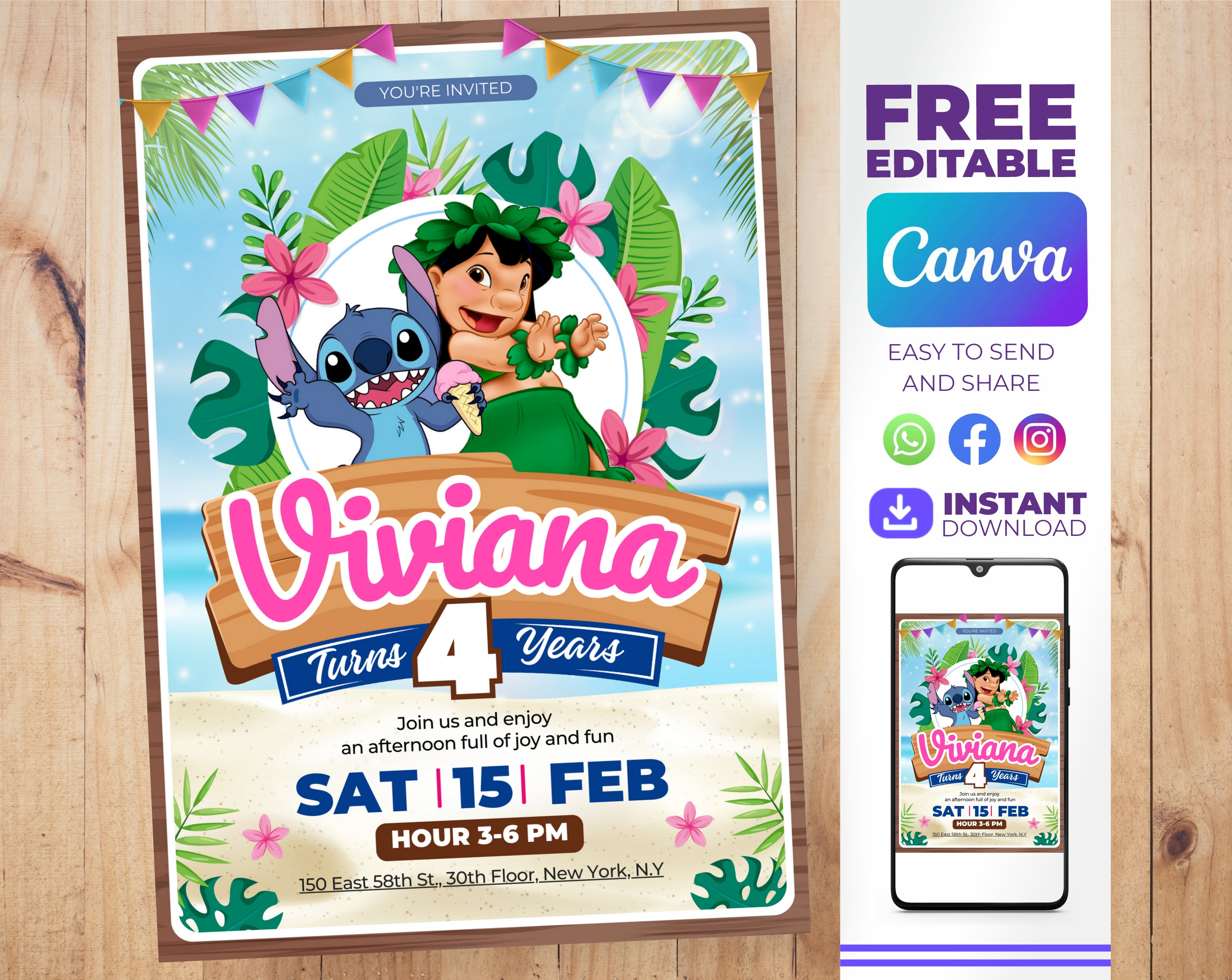 Invitacion de cumpleaños de lilo y stitch editable Lilo and Stitch ...