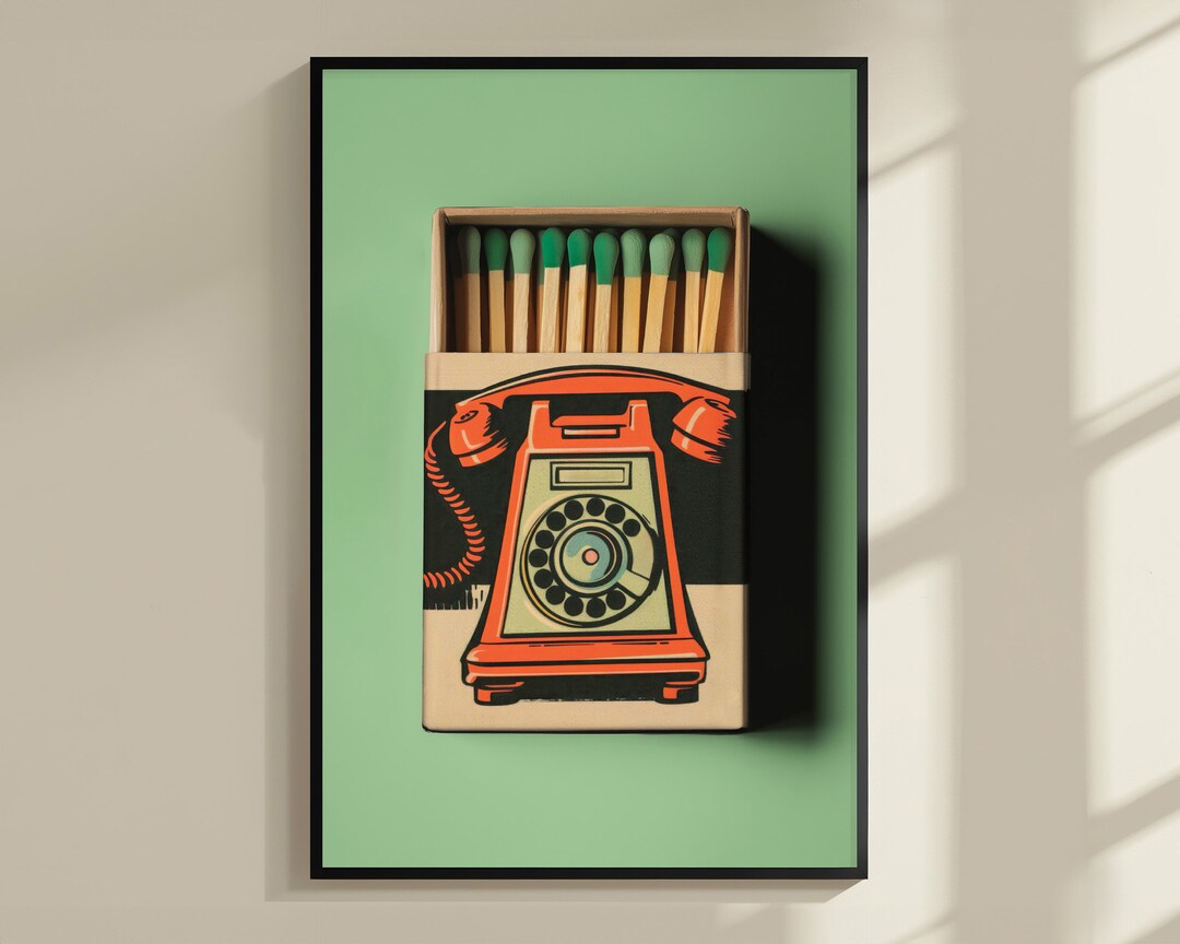 Telephone Matchbox Print, Vintage Matchbox Poster, Retro Green Matchbox ...
