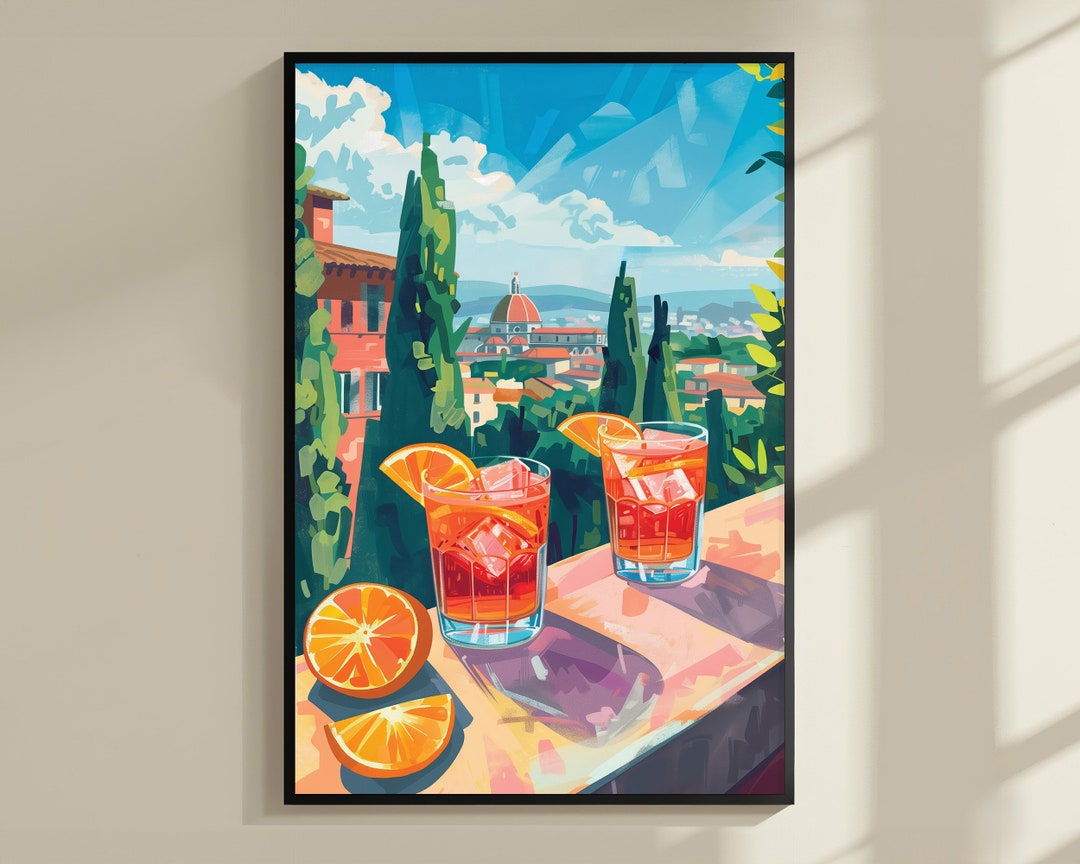Negroni Florence Cocktail Print, Florence Travel Poster, Modern Bar ...