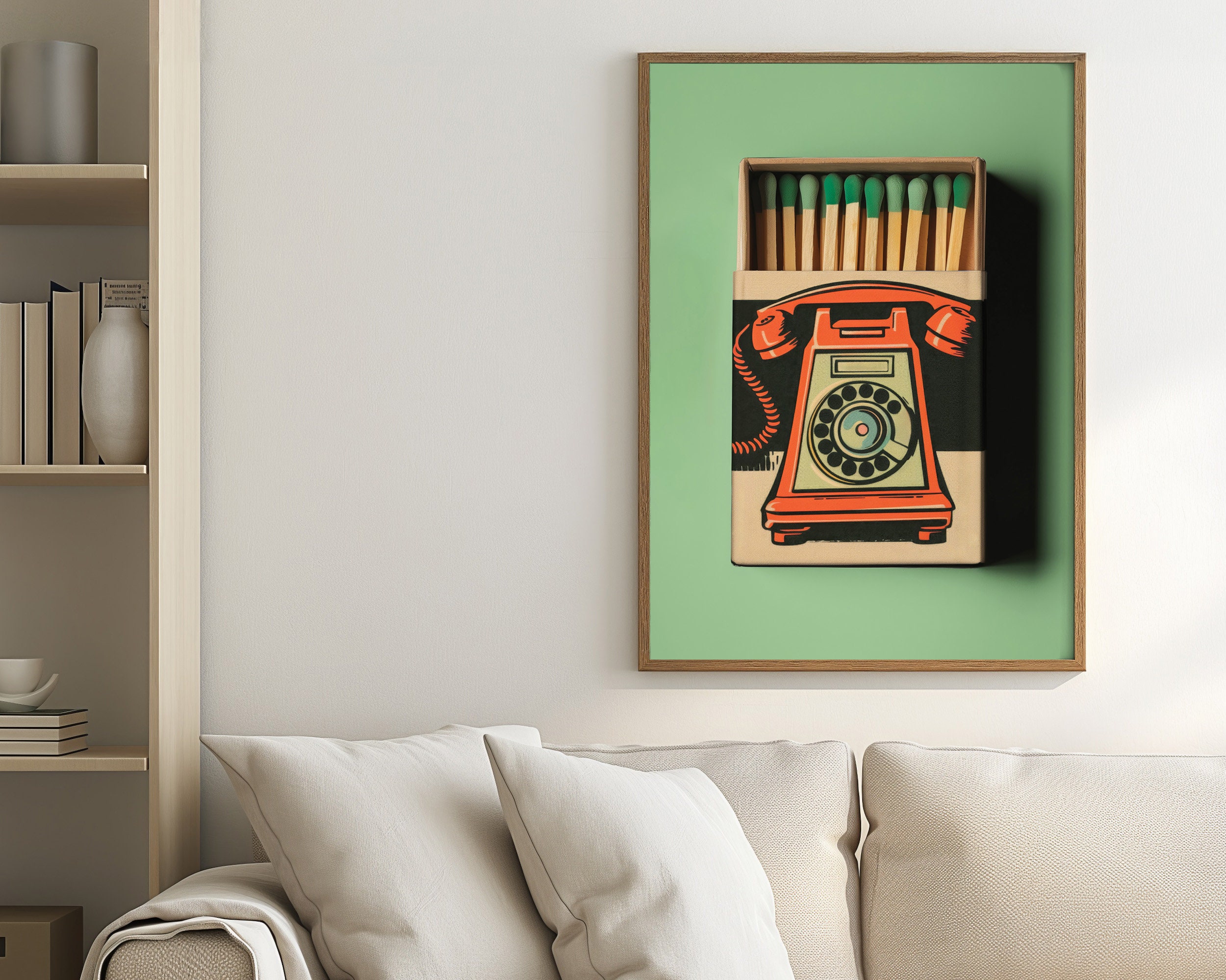 Telephone Matchbox Print, Vintage Matchbox Poster, Retro Green Matchbox ...