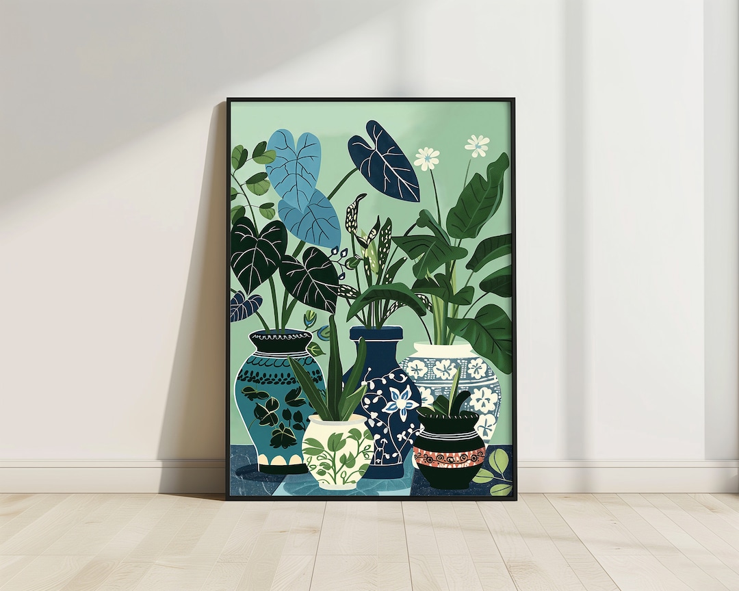 Boho Antique Vases Print, Botanical Plant Wall Art, Still Life Plant ...