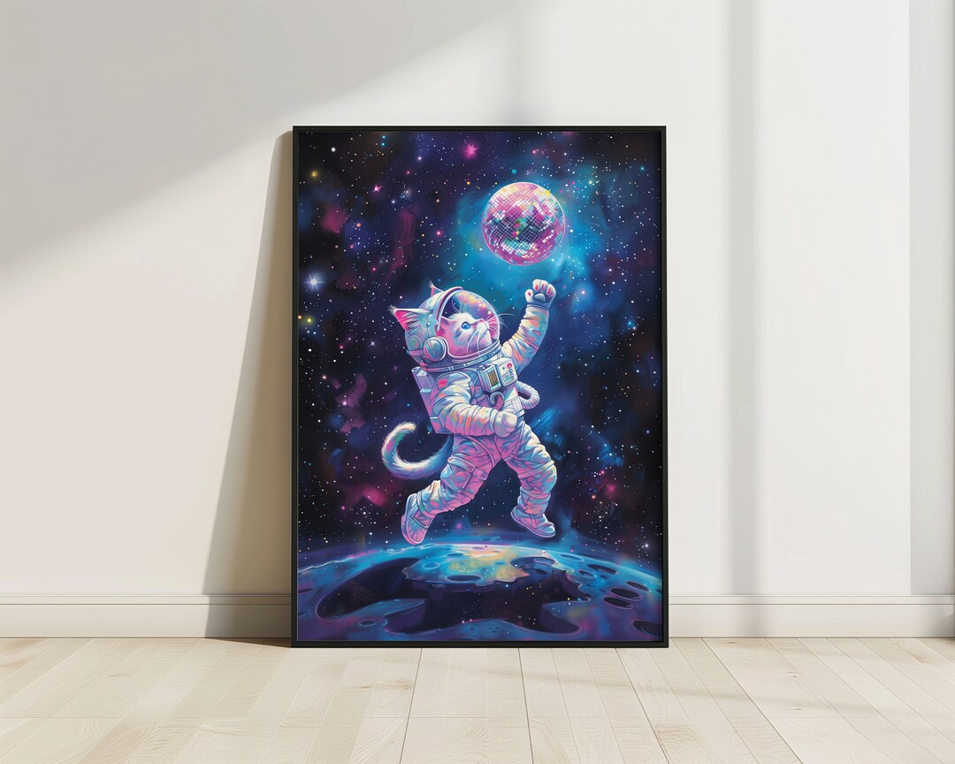 Space Cat Print, Astronaut Cat Poster, Mirrorball Cat Poster, Animal ...