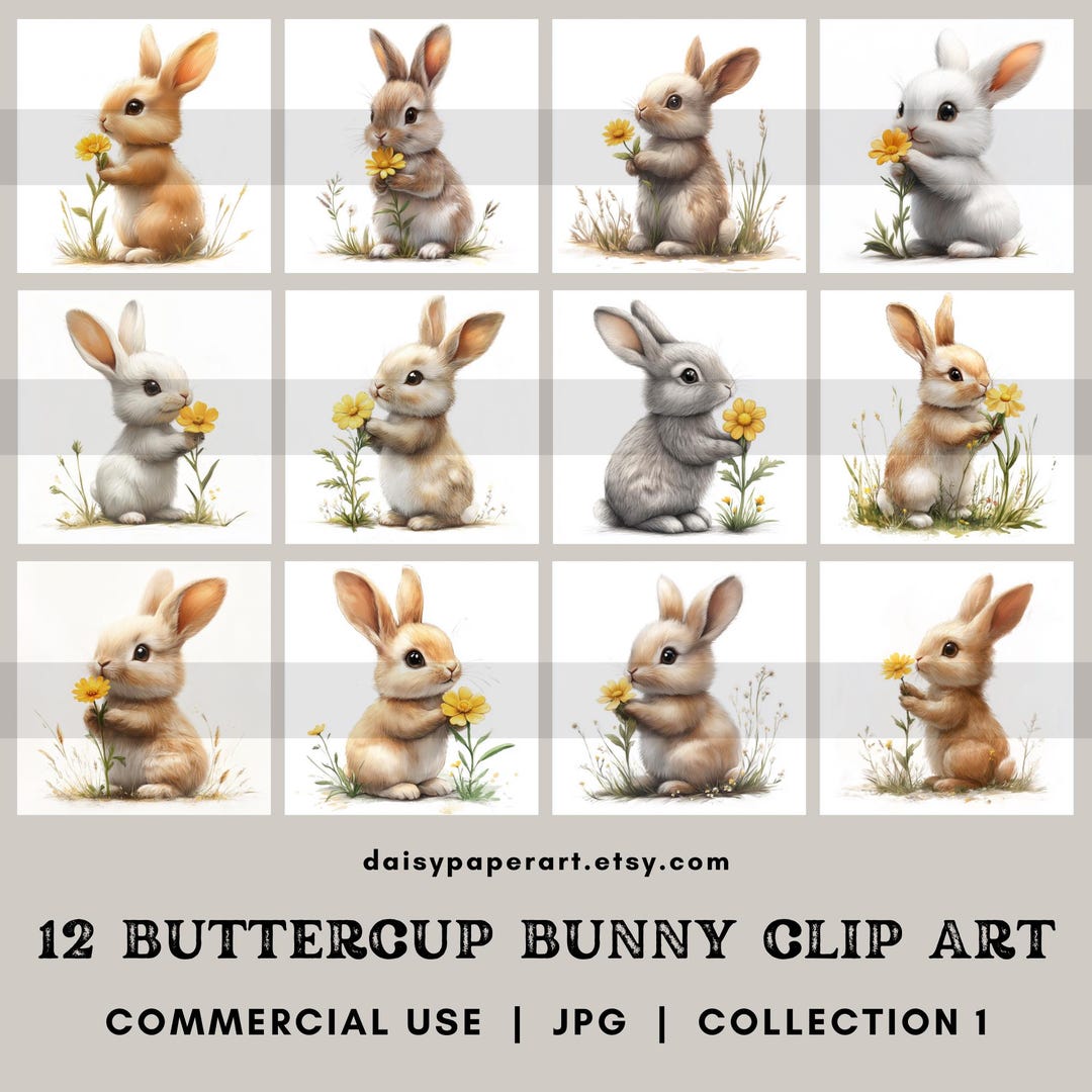 12 Bunny Clip Art Images Printable Jpgs Downloadable Buttercup Bunny ...