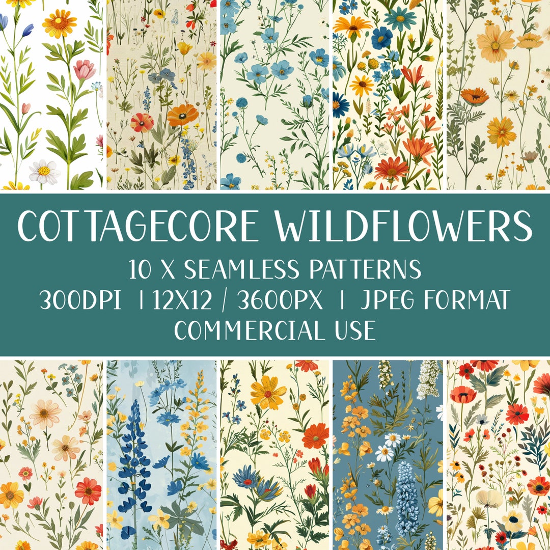 Cottagecore Wildflowers Digital Paper Spring Flower Backgrounds Floral ...