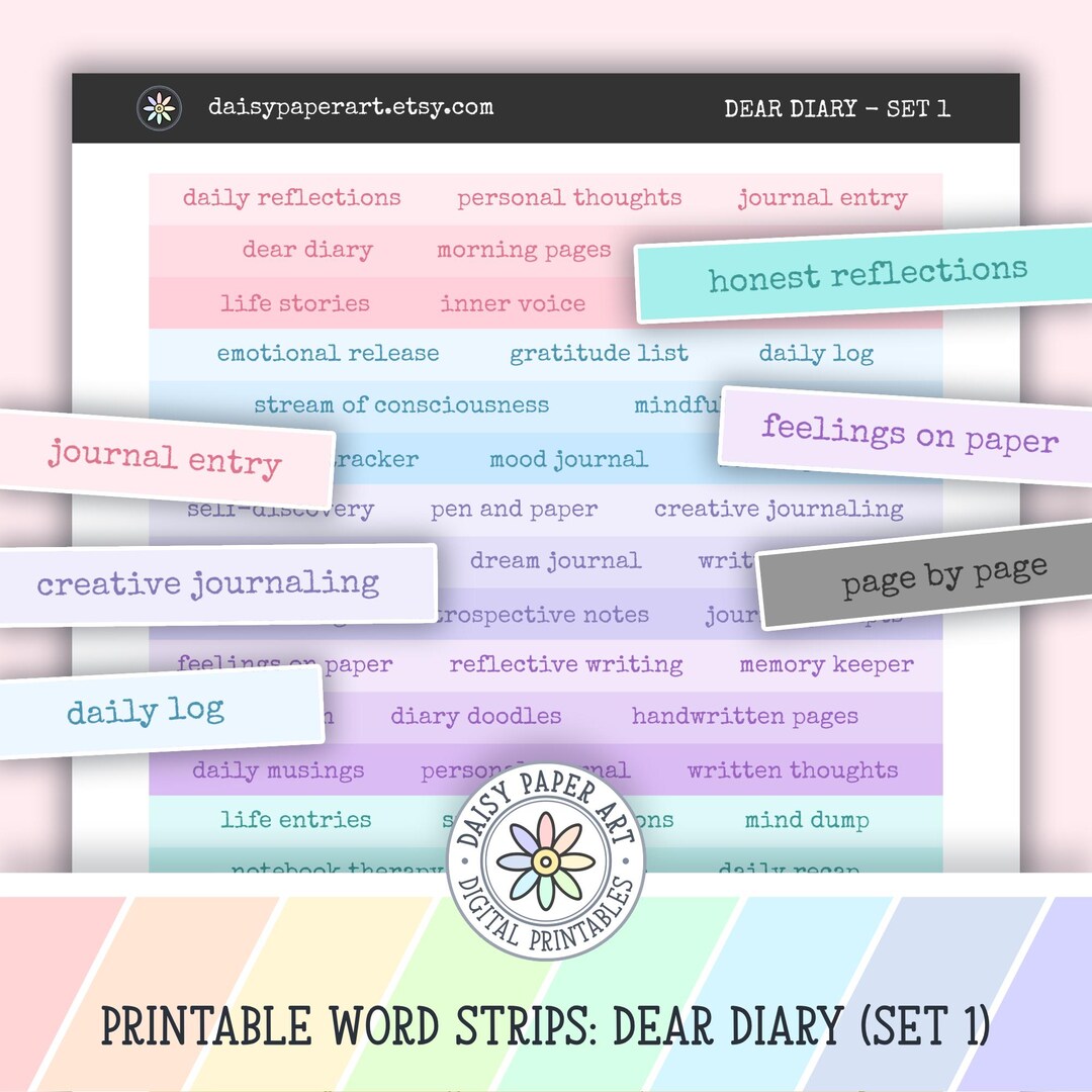 Diary Word Strips Printable Journal Words Planner Stickers Digital ...