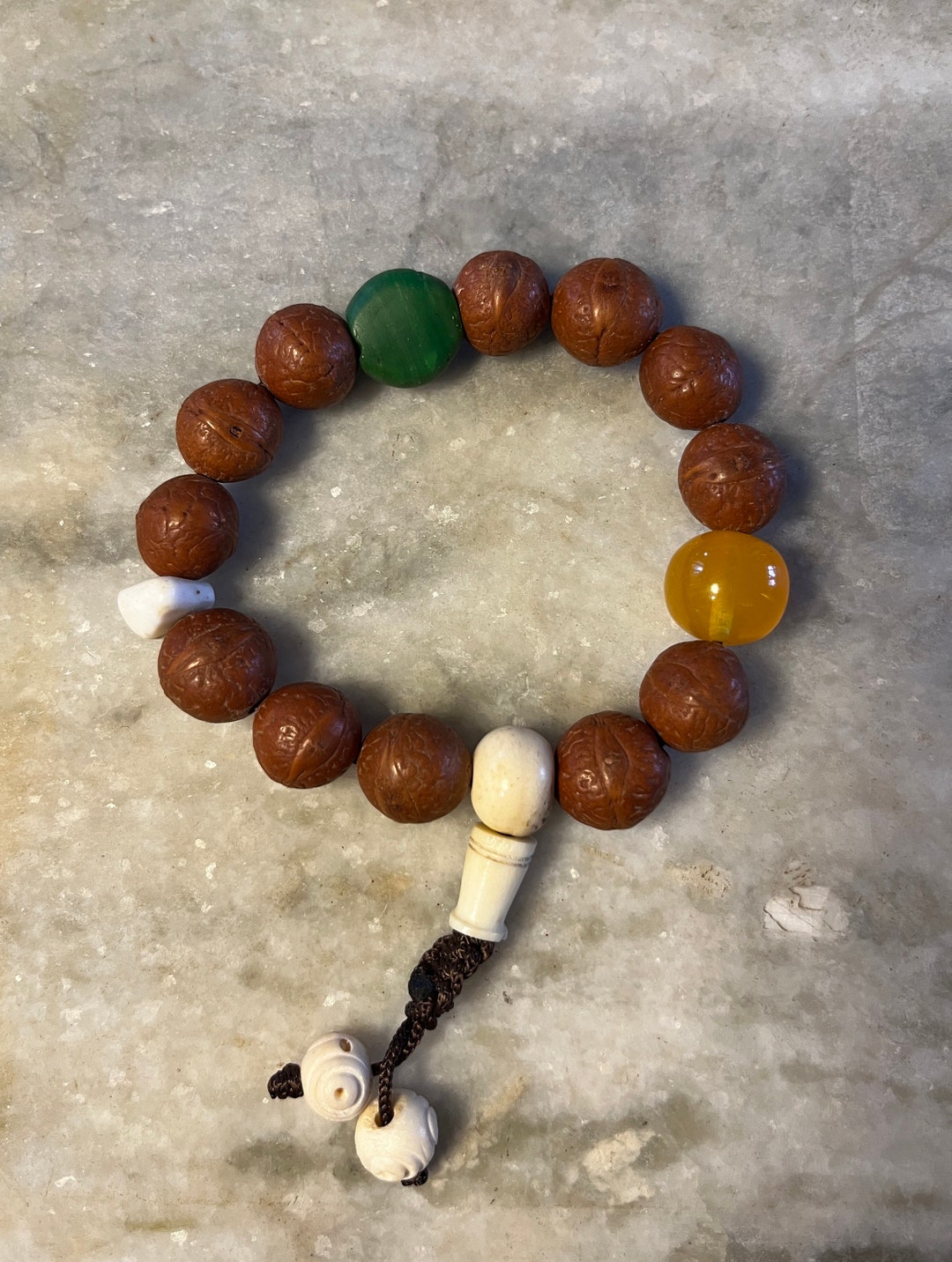 Natural Fidget Worry Beads Wrist Mala Bracelet With Bodhi Seed, Bone ...
