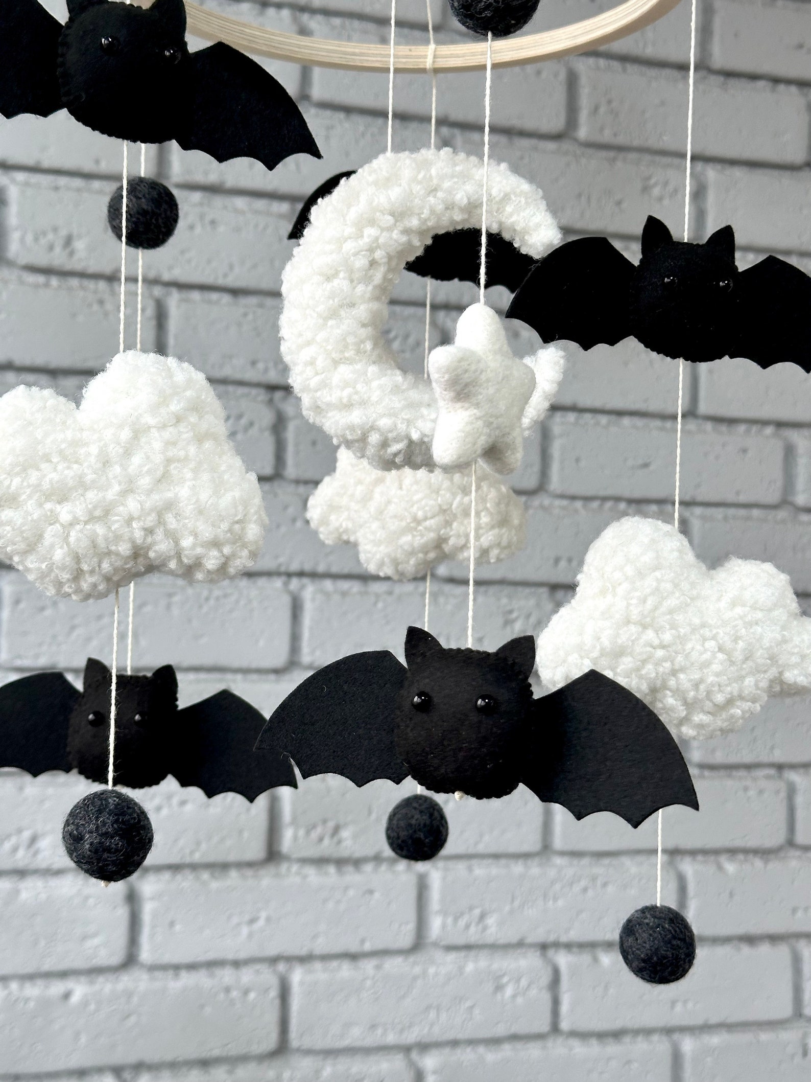Bat Boucle Baby Mobile, White and Black Boucle Mobile, Bat Mobile for ...