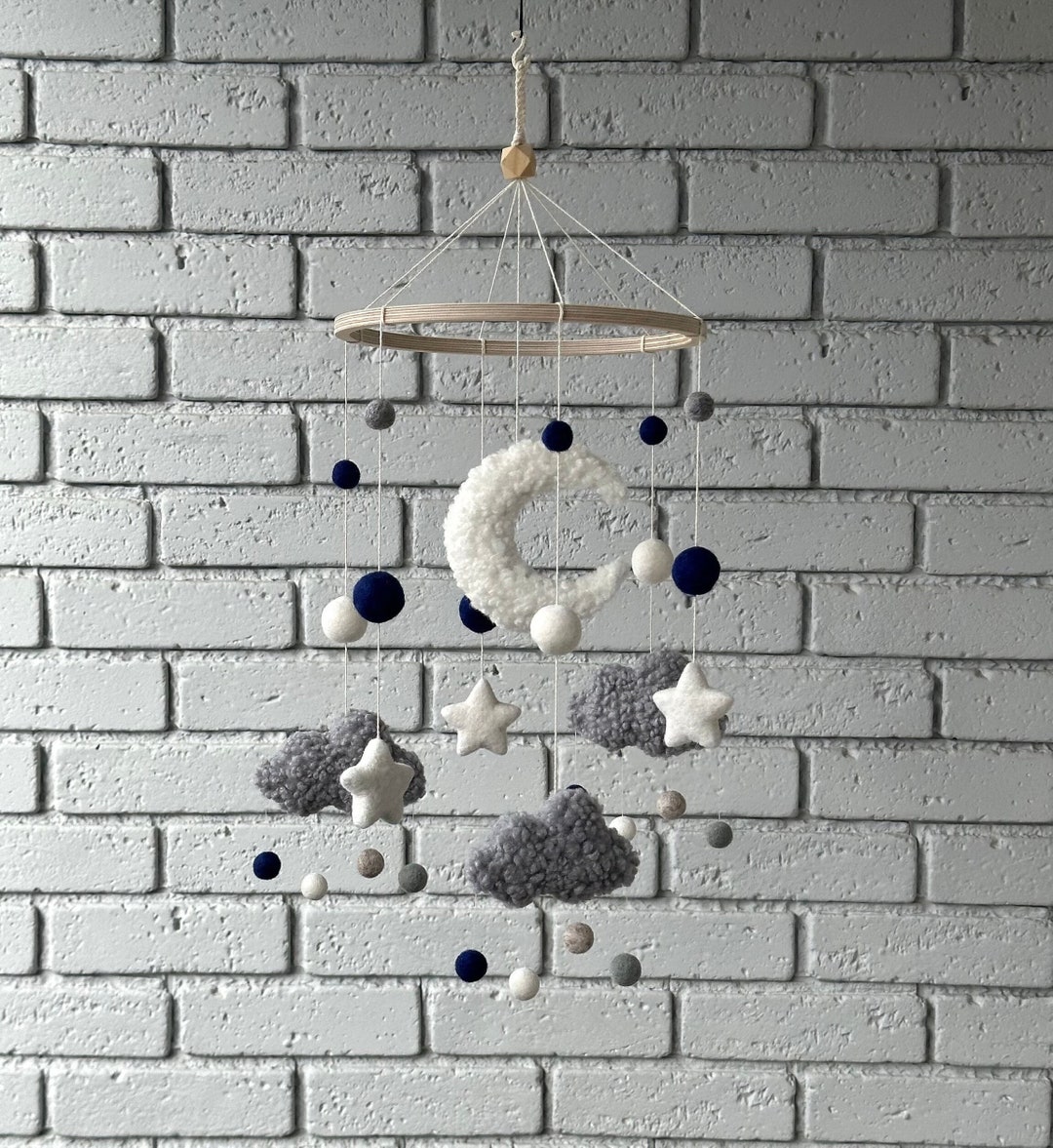 Boucle Moon and Stars Baby Mobile, White Boucle Mobile, Boucle Mobile ...