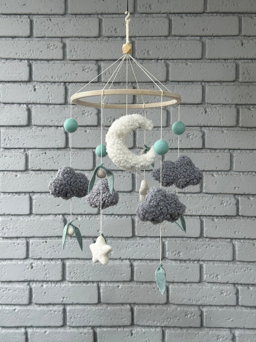 Boucle Moon and Stars Baby Mobile, White Boucle Mobile, Boucle Mobile ...