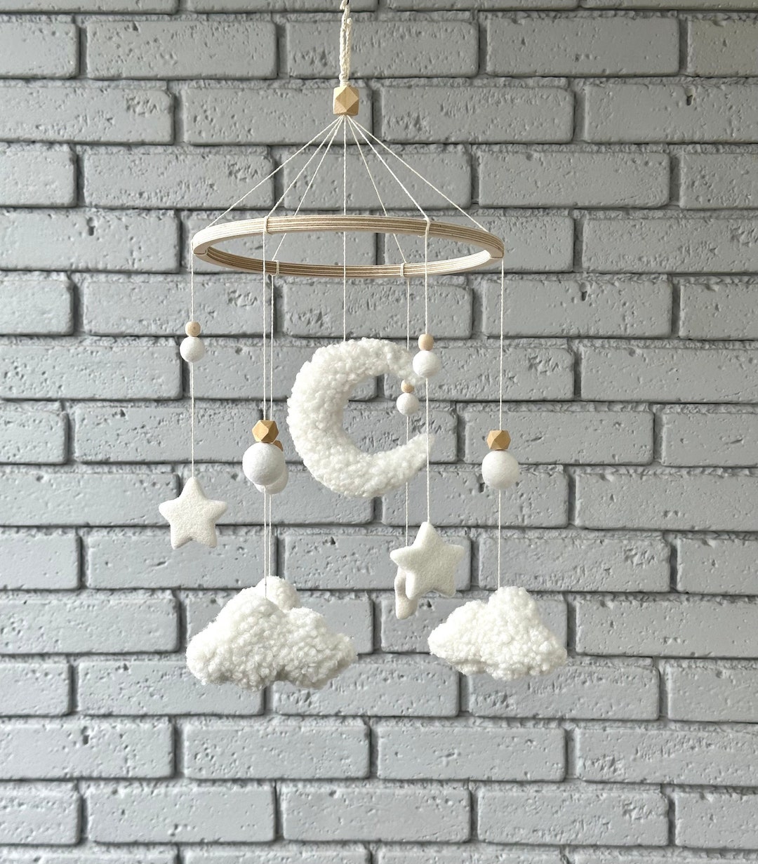 Boucle Moon and Stars Baby Mobile, White Boucle Mobile, Boucle Mobile ...