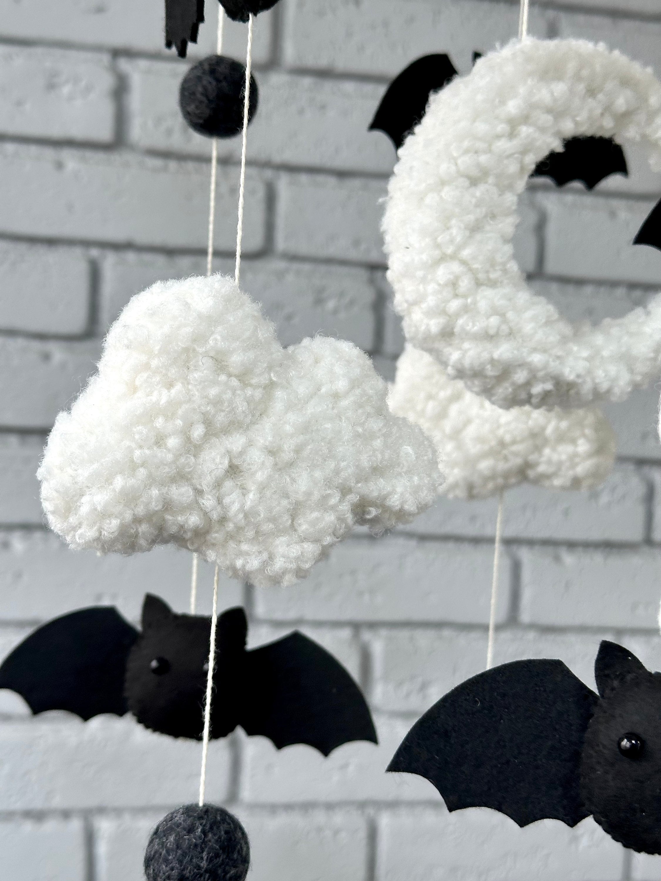 Bat Boucle Baby Mobile, White and Black Boucle Mobile, Bat Mobile for ...