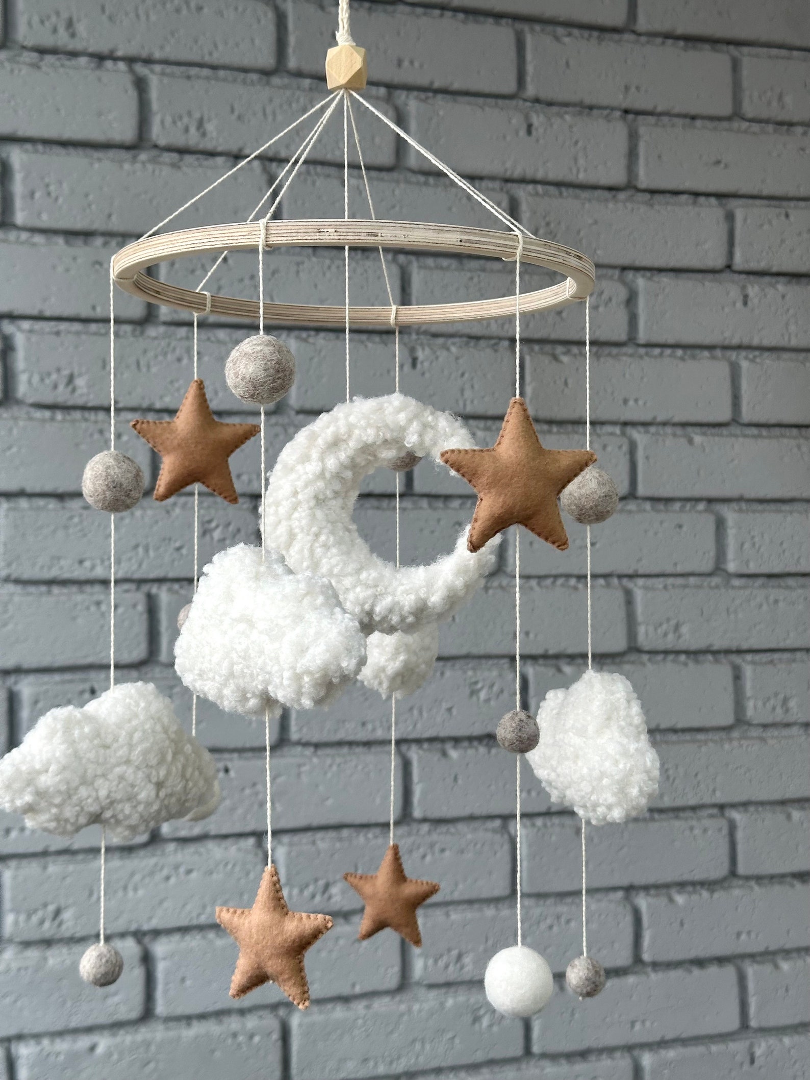 Boucle Moon and Stars Baby Mobile, White Boucle Mobile, Boucle Mobile ...