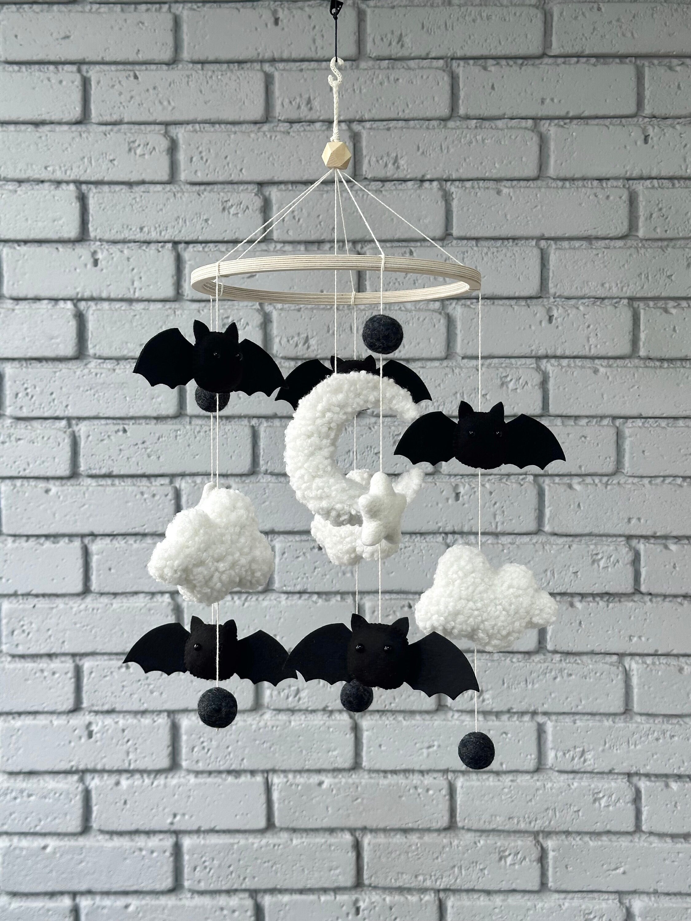 Bat Boucle Baby Mobile, White and Black Boucle Mobile, Bat Mobile for ...