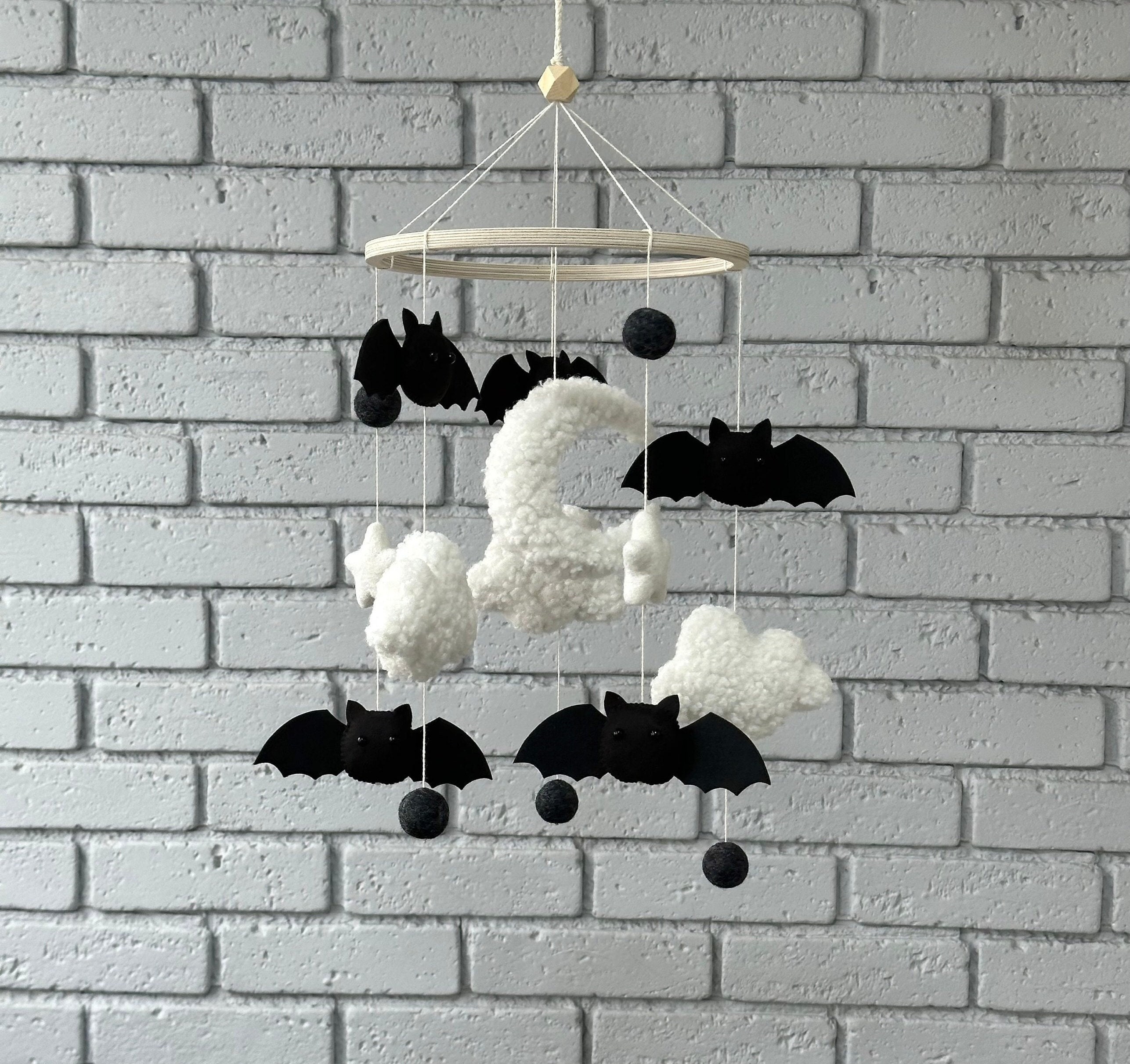 Bat Boucle Baby Mobile, White and Black Boucle Mobile, Bat Mobile for ...