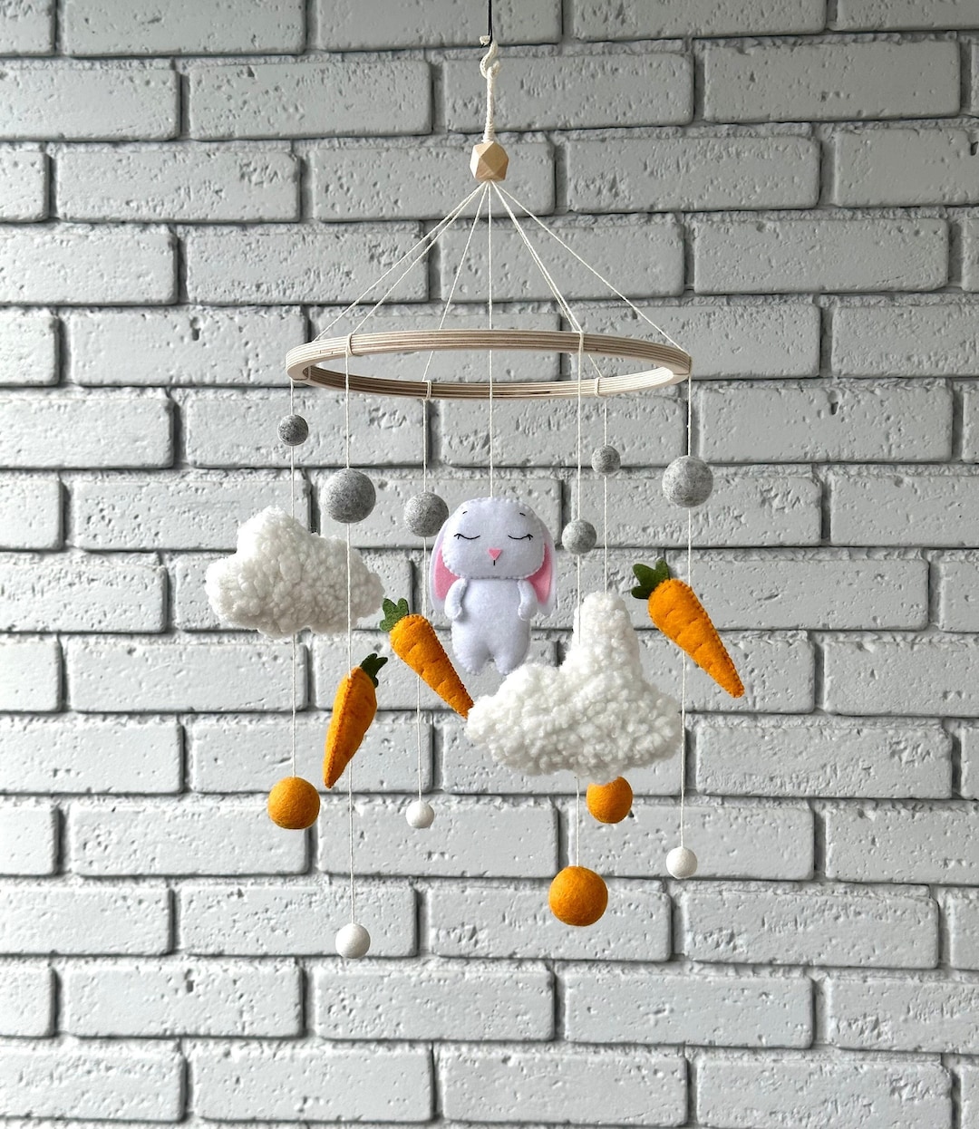 Boucle Bunny Mobile, Hare Boucle Mobile, Carrot Mobile, Minimalist ...
