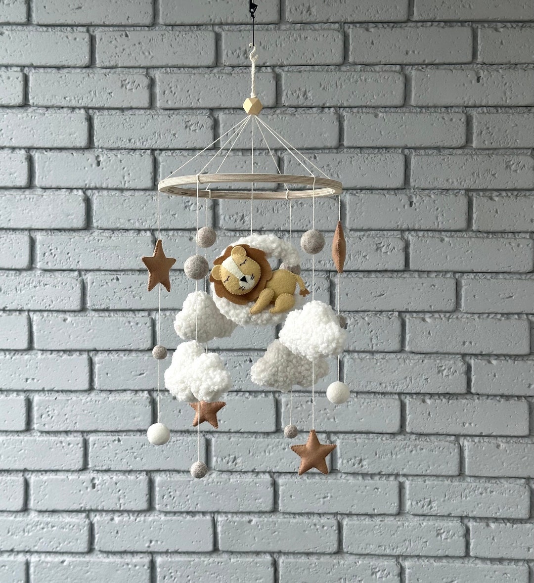 Boucle Lion Mobile, White Boucle Mobile, Boucle Mobile for Crib ...