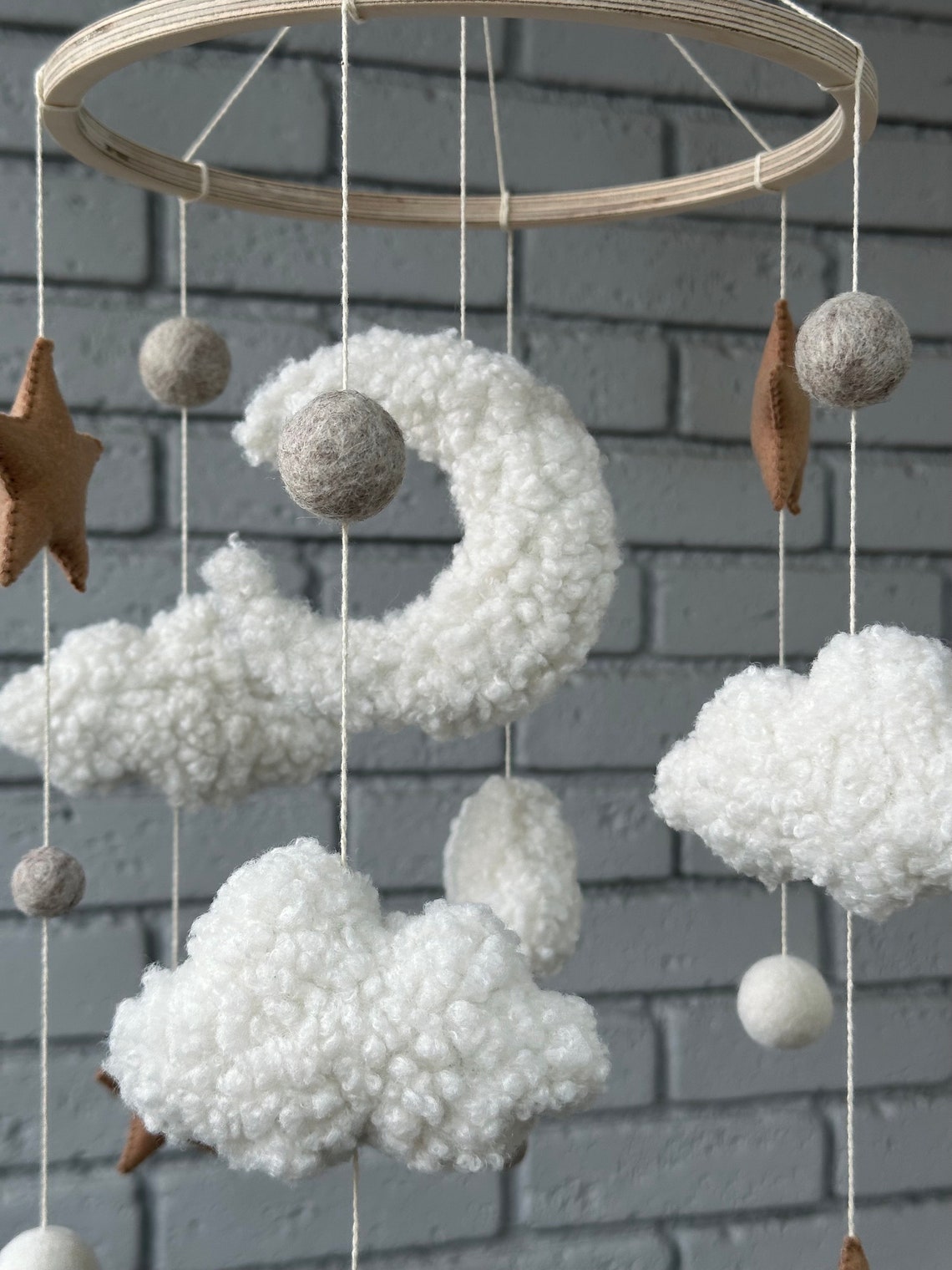 Boucle Moon and Stars Baby Mobile, White Boucle Mobile, Boucle Mobile ...