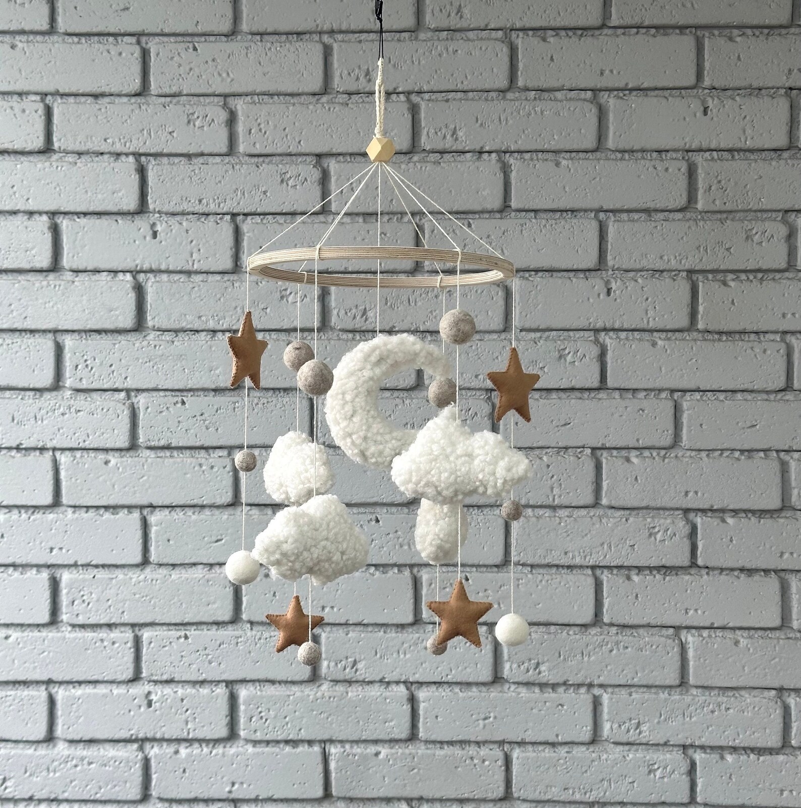 Boucle Moon and Stars Baby Mobile, White Boucle Mobile, Boucle Mobile ...