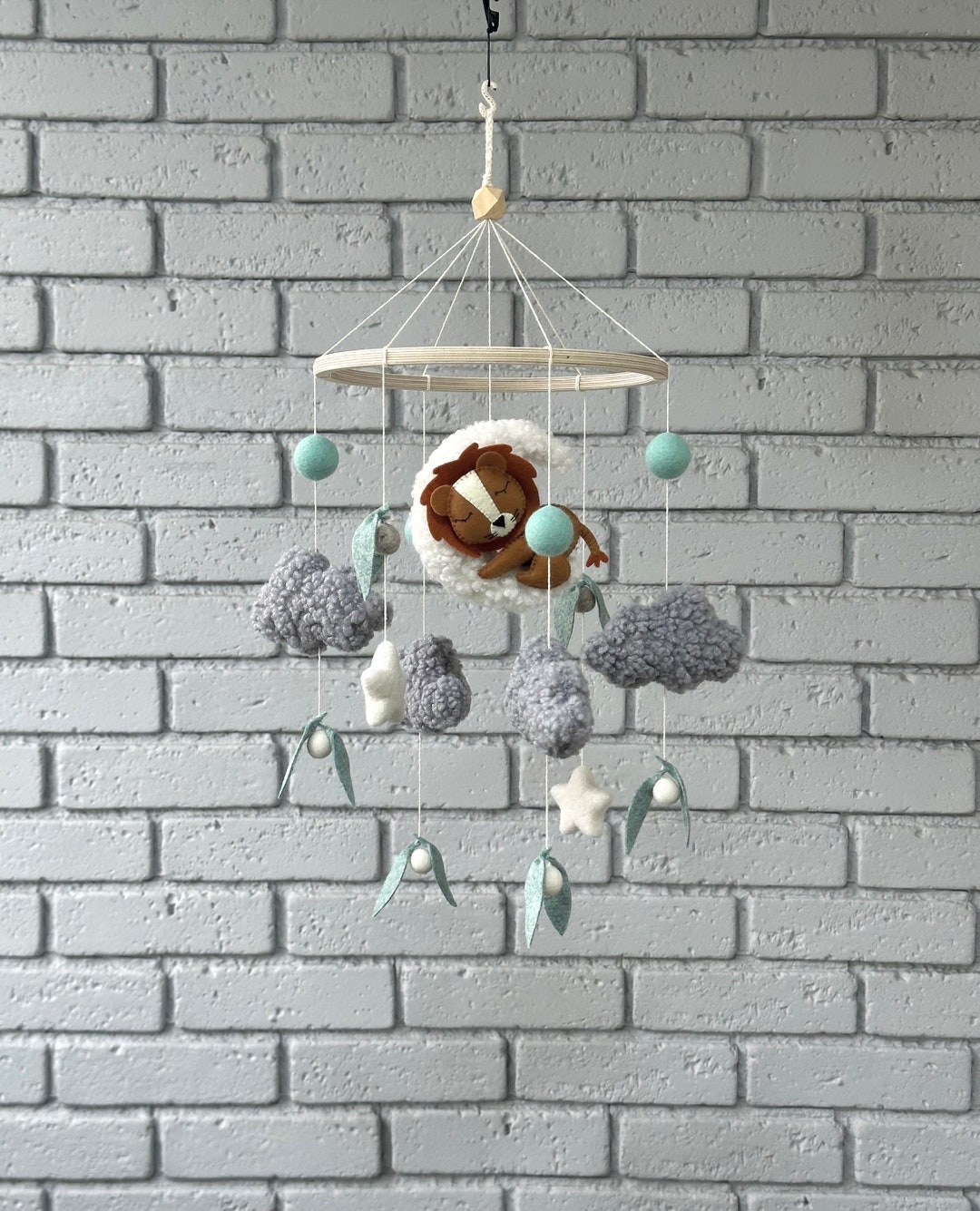 Lion Baby Mobile, Boucle Moon and Stars Baby Mobile, Felt Animals ...