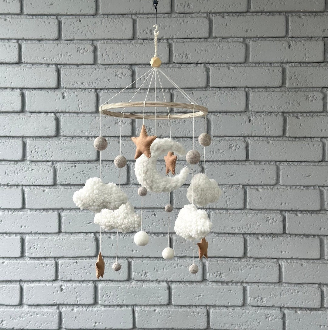Boucle Moon and Stars Baby Mobile, White Boucle Mobile, Boucle Mobile ...
