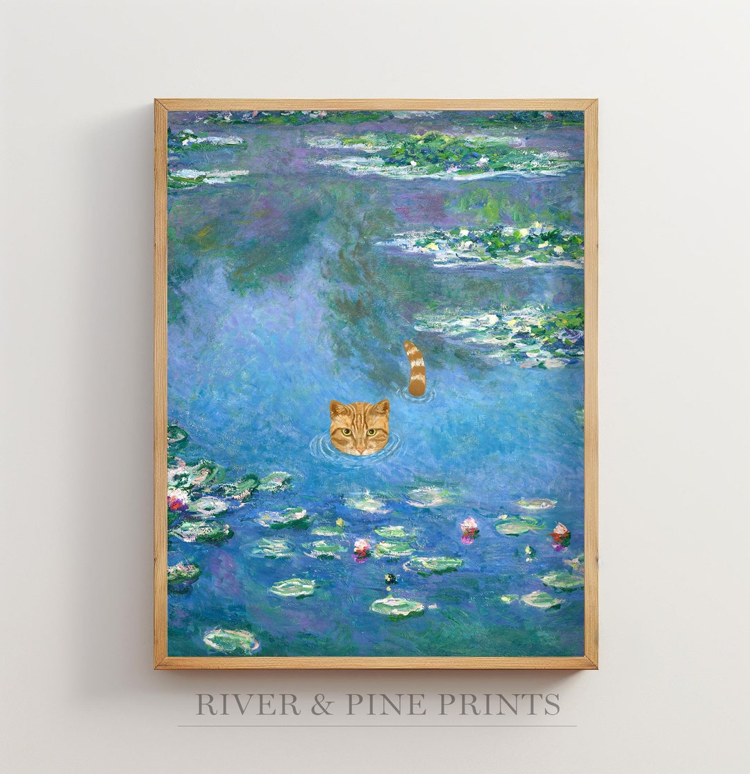 Monet Waterlilies Cat Print, Orange Cat Poster, Claude Monet Ginger Cat ...