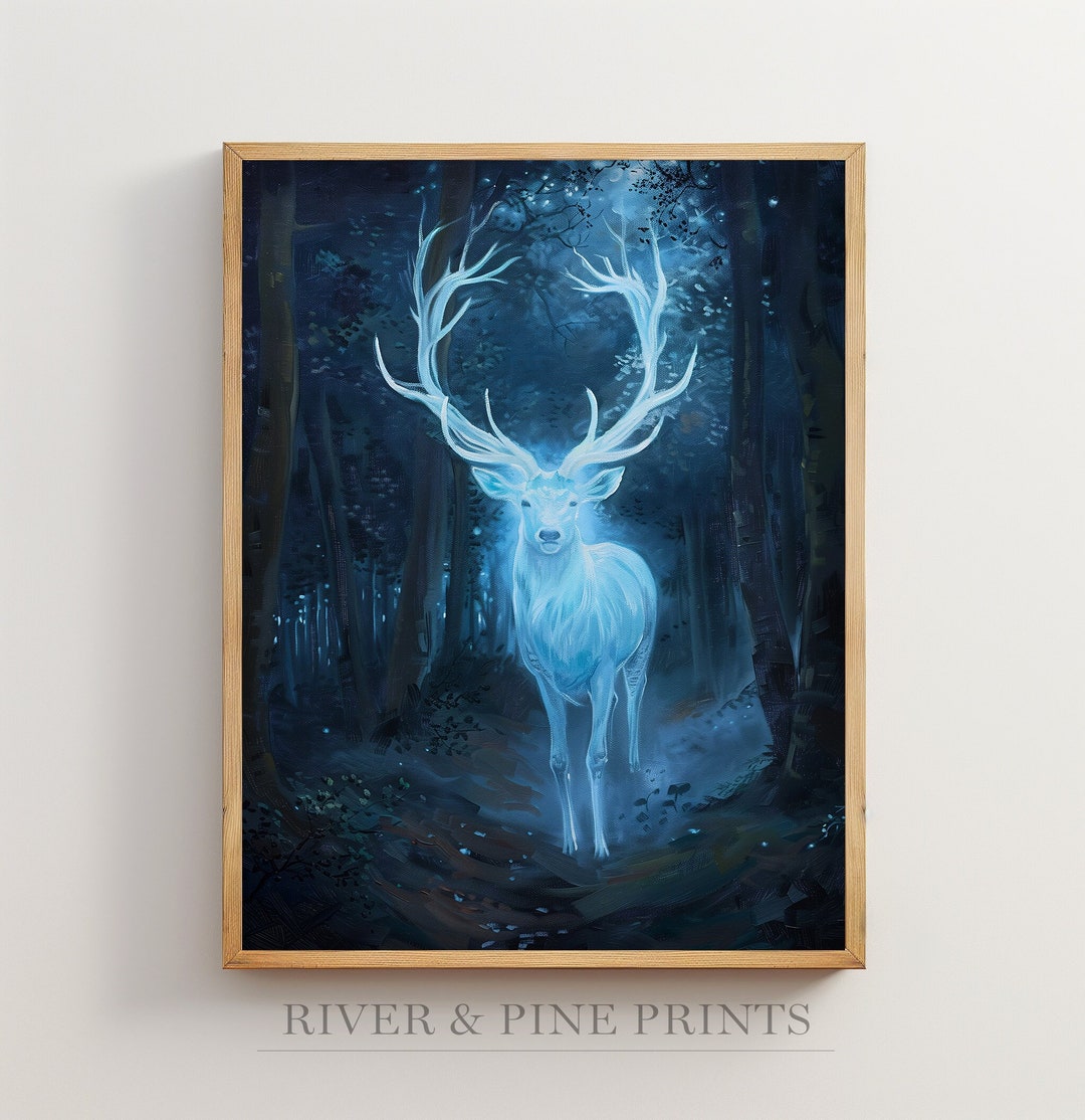 Translucent Blue Stag Wall Art, Magical Creature Artwork, Wizarding ...