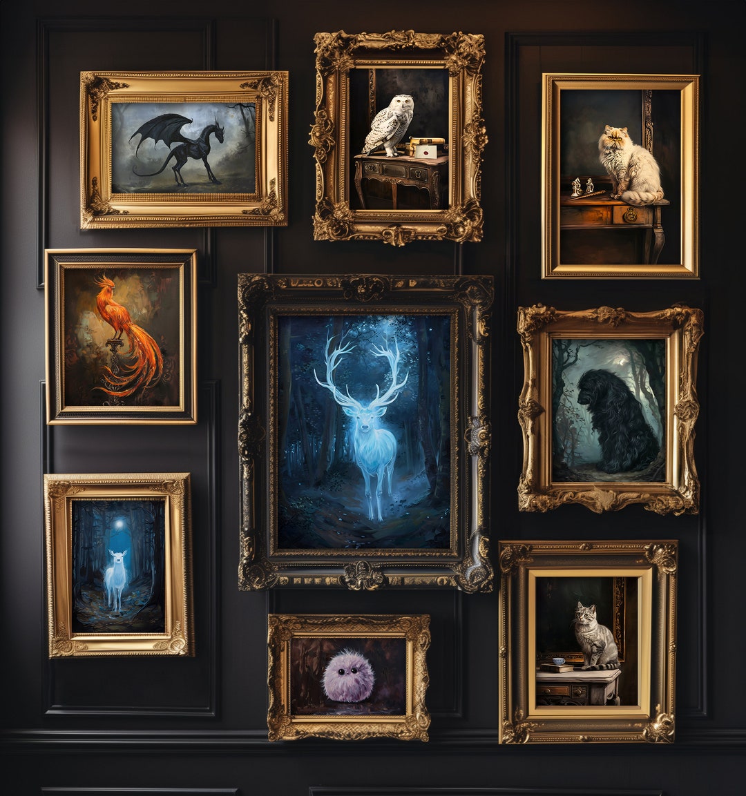Set of 9 Magical Creatures Gallery Wall Art, Moody Dark Academy ...