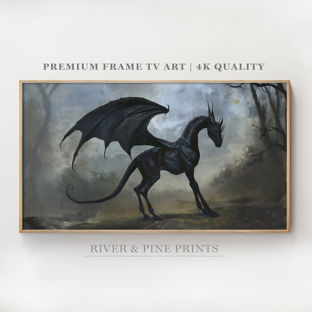 Samsung Frame TV Art, Winged Black Horse Decor, Magical Creature ...