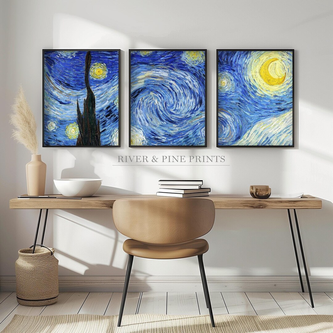 Set of 3 the Starry Night Prints, Vincent Van Gogh Painting, Starry ...