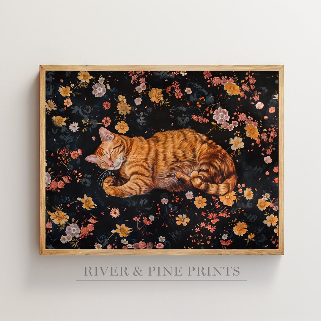 Orange Tabby Cat Sleeping in Pink and Yellow Flowers, Ginger Kitten ...