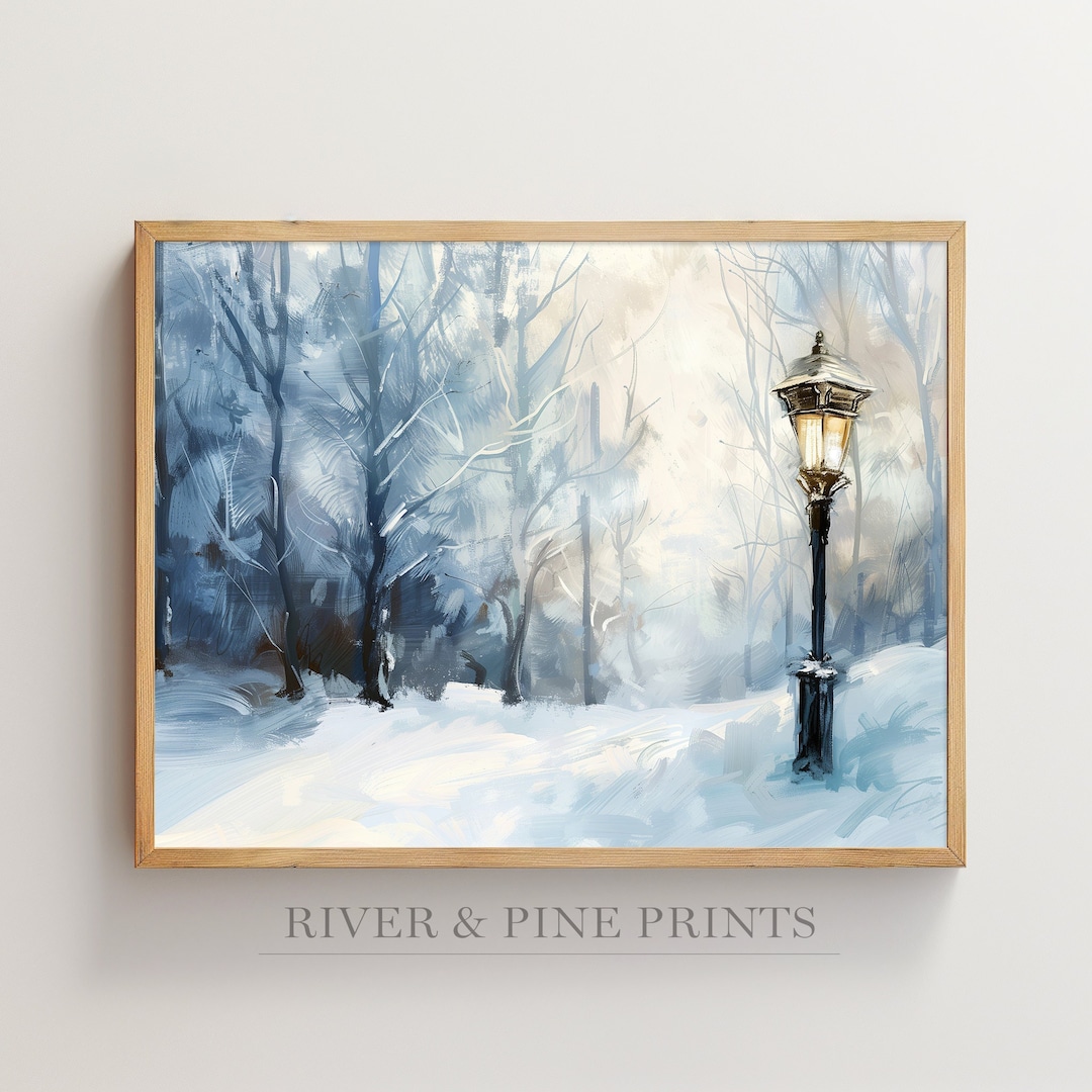 Vintage Lamp Post in Snow Print, Fantasy Forest, Narnia Wall Art, Old ...