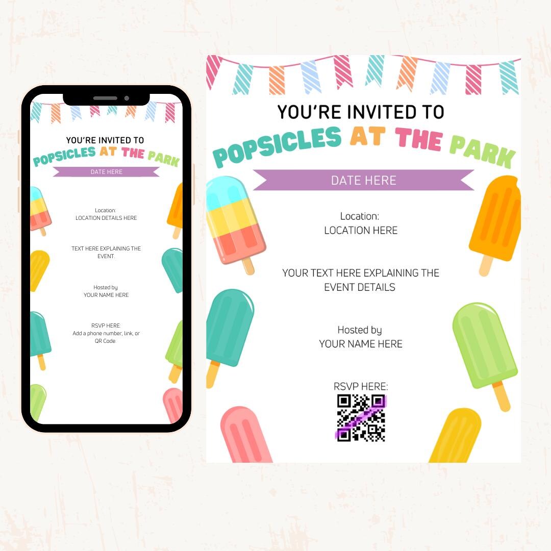 Popsicles at the Park Event Invitations - Fully Editable | Birthday ...
