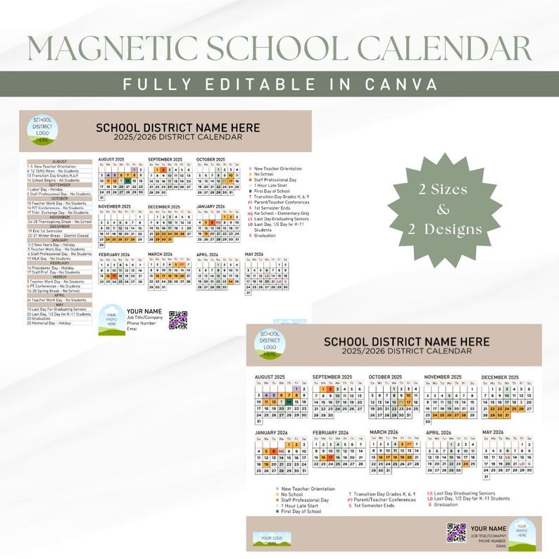 2025-2026 Magnetic School Calendar Template – Editable in Canva - Etsy