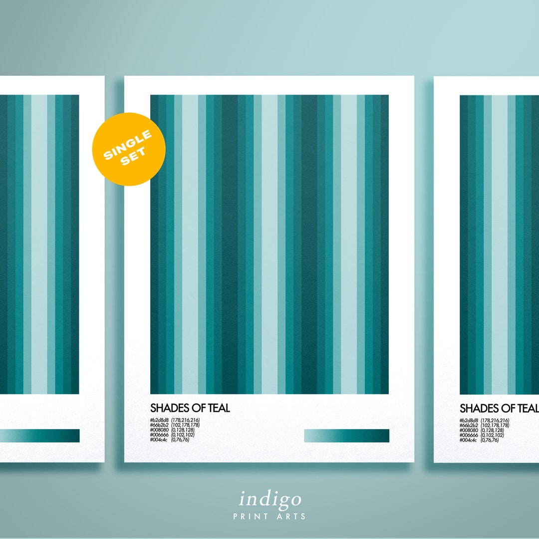Teal Green Blue Color Palette Poster Pantone Block Wall Art Swatch ...