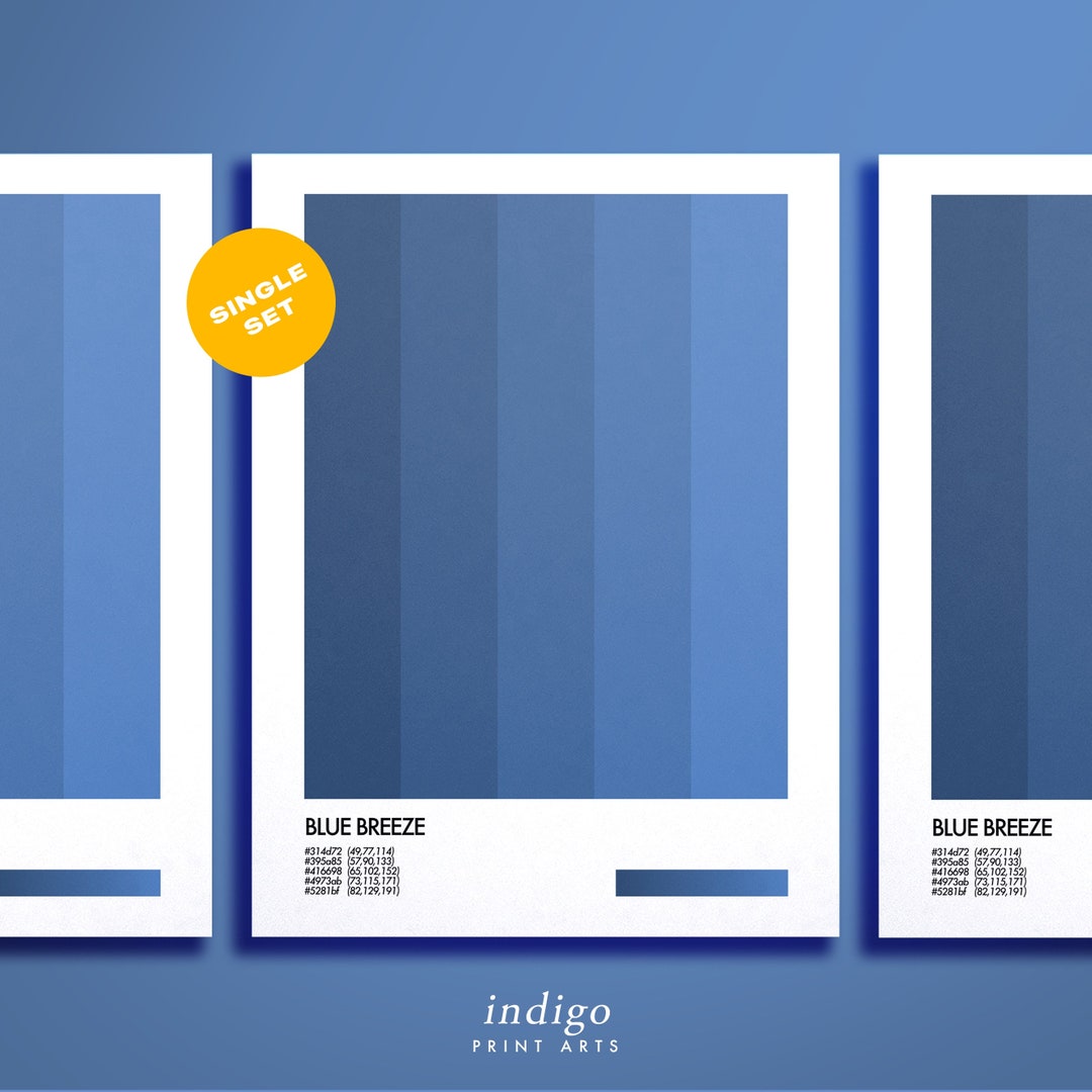 Blue Color Palette Poster Pantone Block Wall Art Swatch Gradient ...