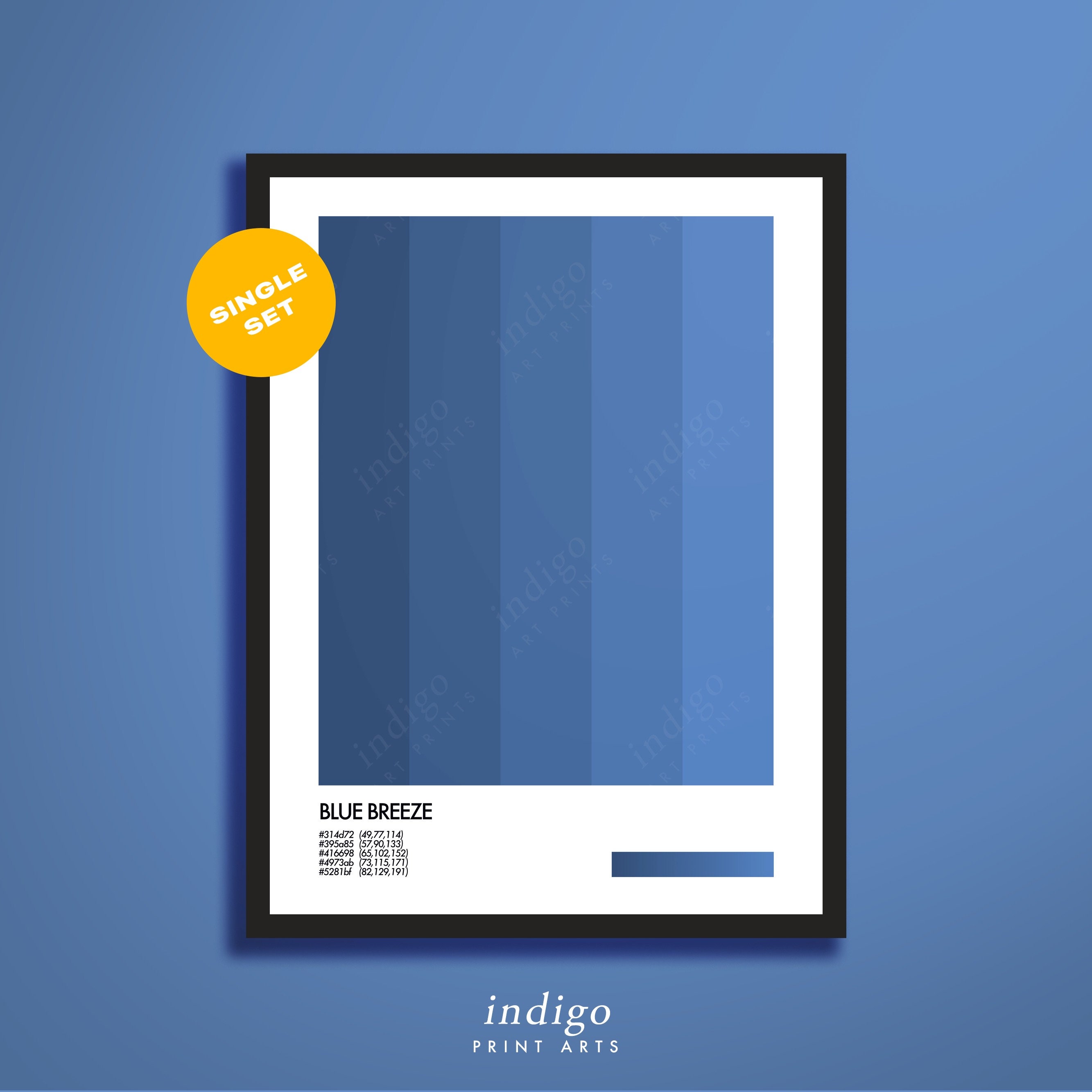 Blue Color Palette Poster Pantone Block Wall Art Swatch Gradient ...