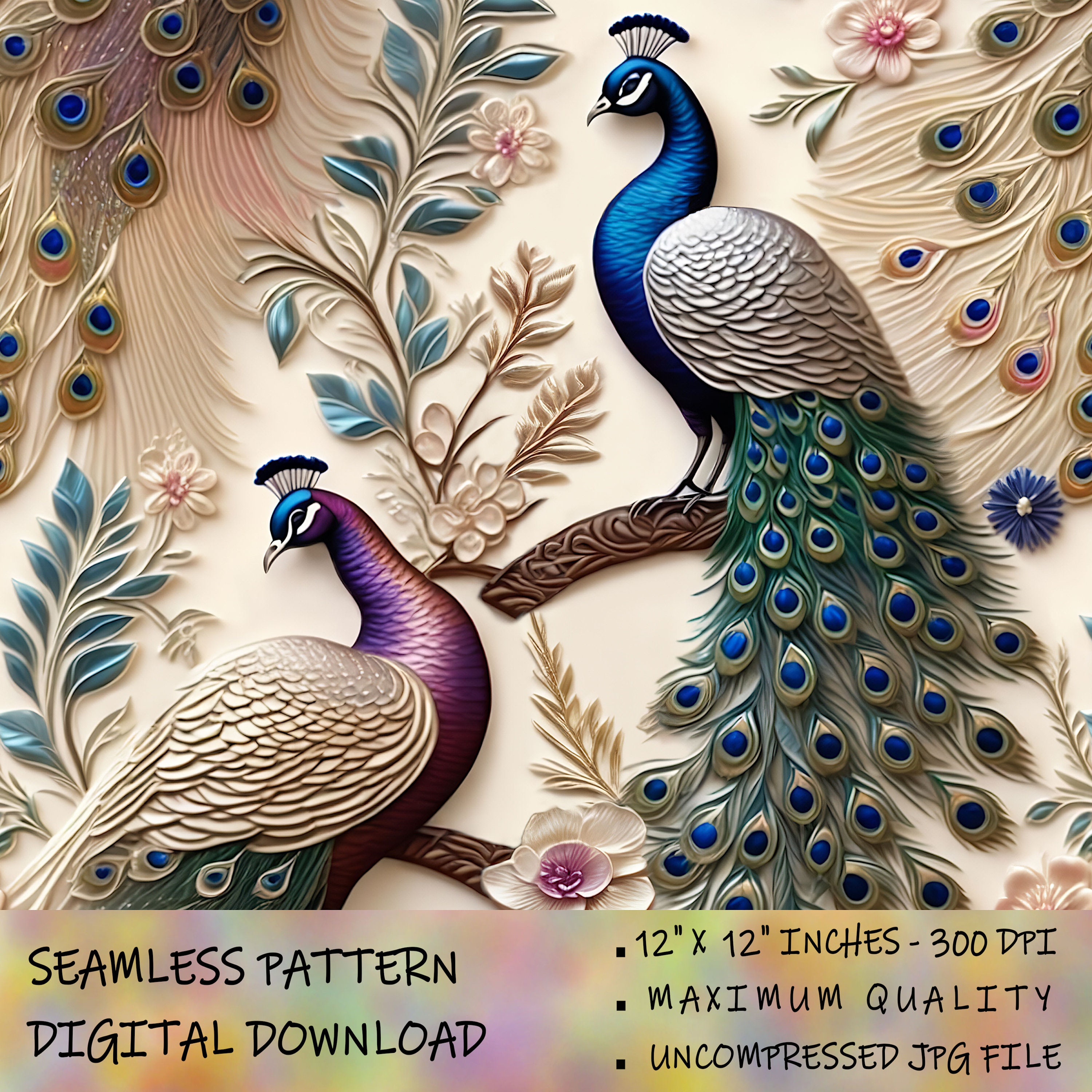 Peacocks Seamless Pattern - Etsy