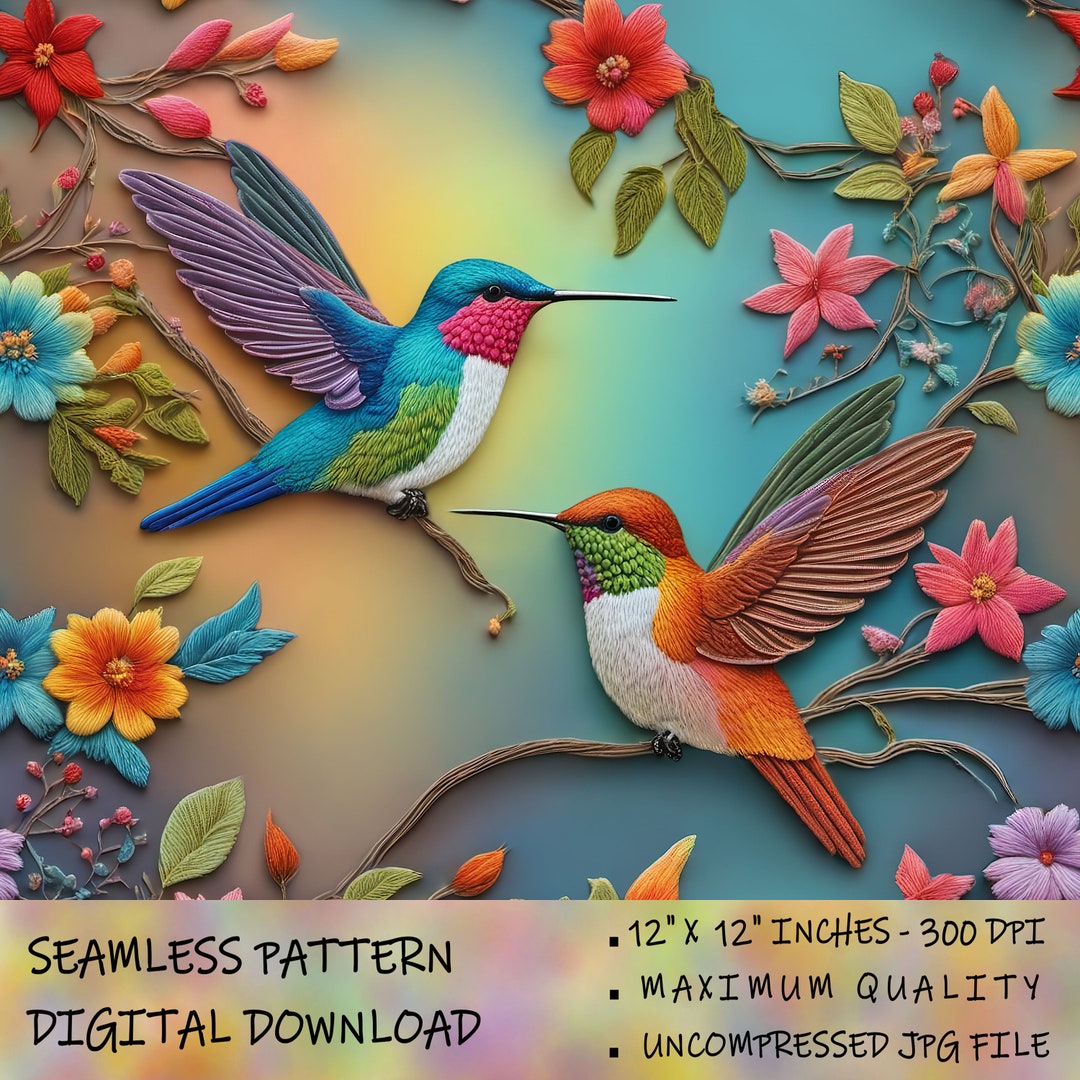 Hummingbirds Seamless Pattern, Hummingbirds Digital Paper - Etsy