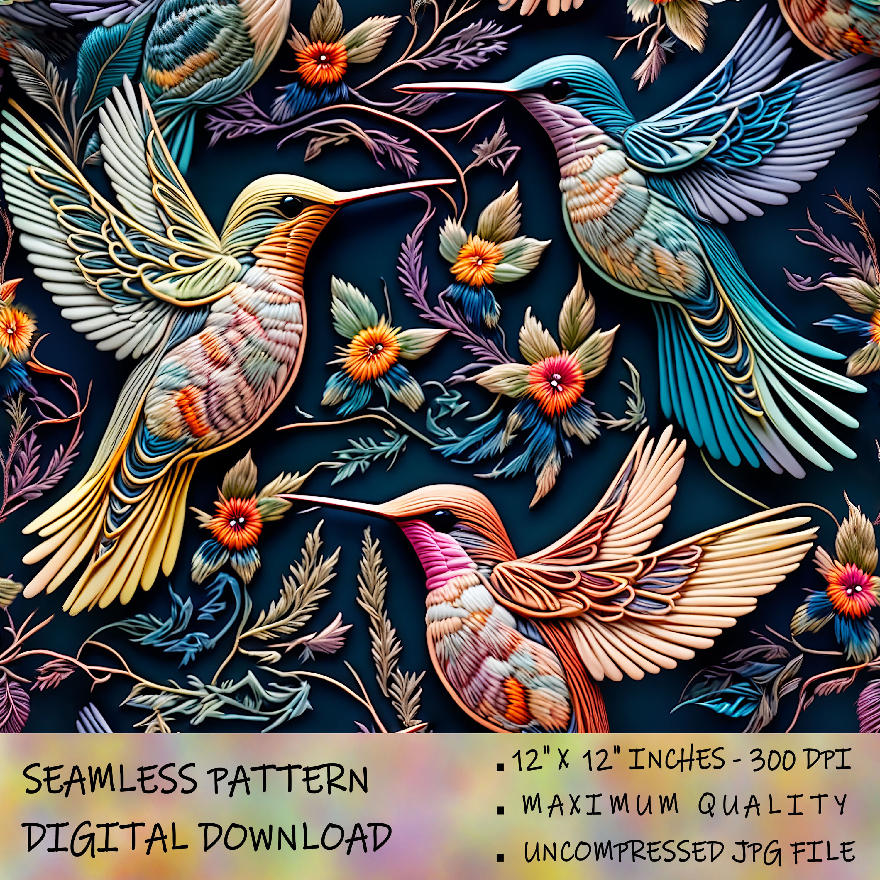 Hummingbirds Seamless Pattern. - Etsy