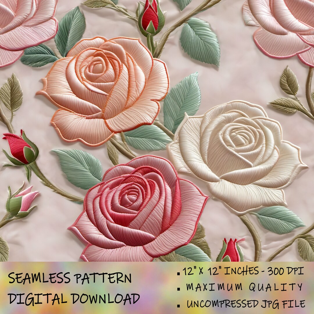 Embroidered Roses Seamless Pattern. - Etsy UK